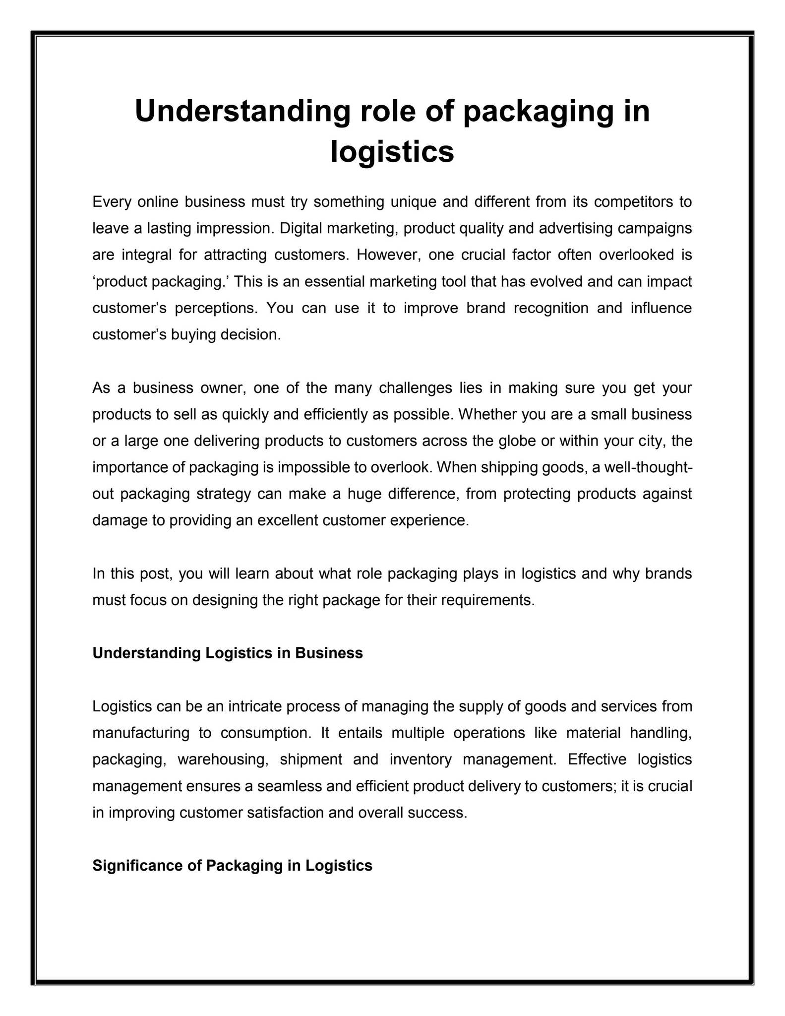 Understanding role of packaging in logistics by isabellasmithh - Issuu