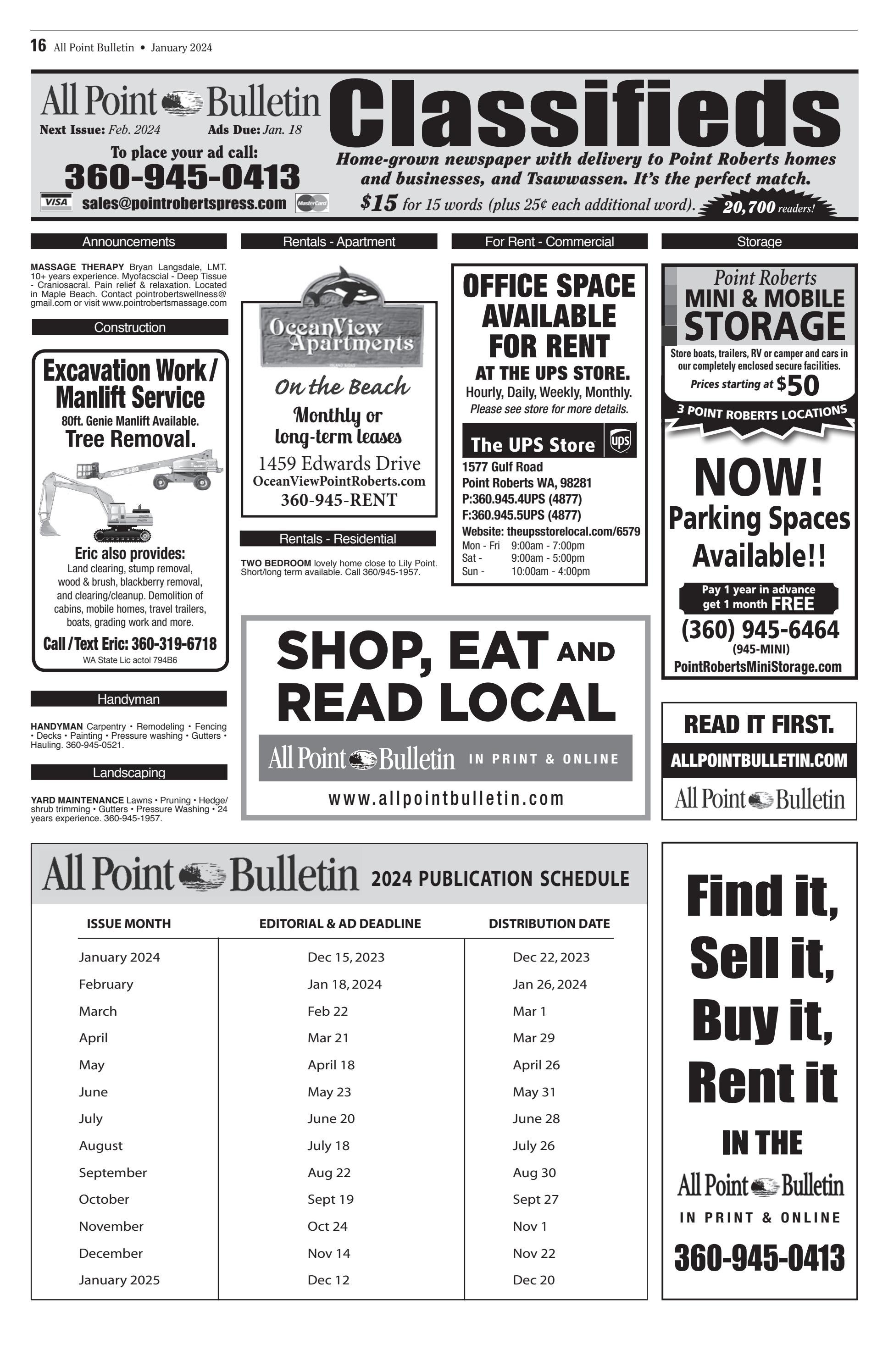 All Point Bulletin classifieds - January 2024 by Point Roberts Press ...