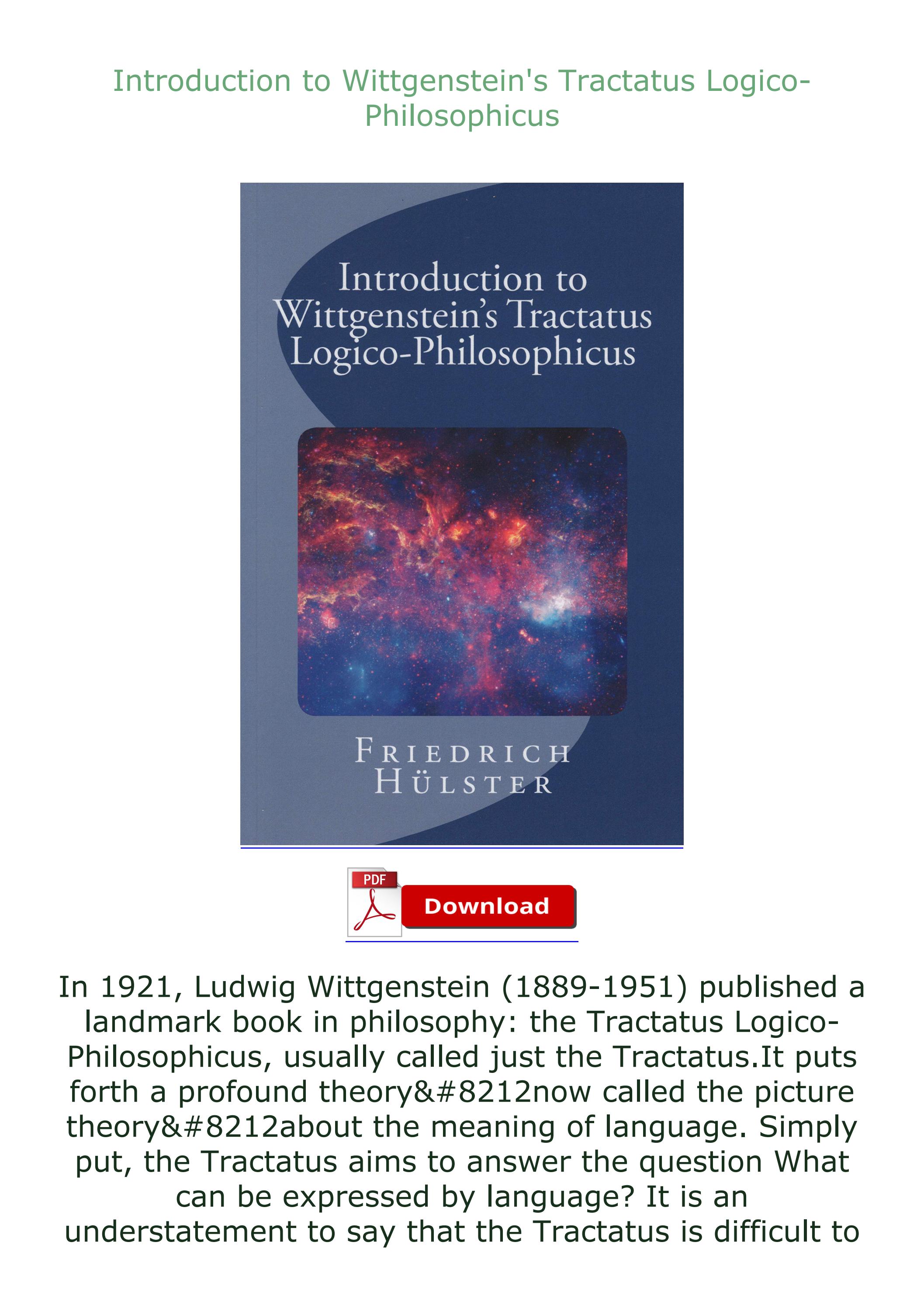 FULL DOWNLOAD ⚡PDF⚡ Introduction to Wittgenstein's Tractatus Logico ...