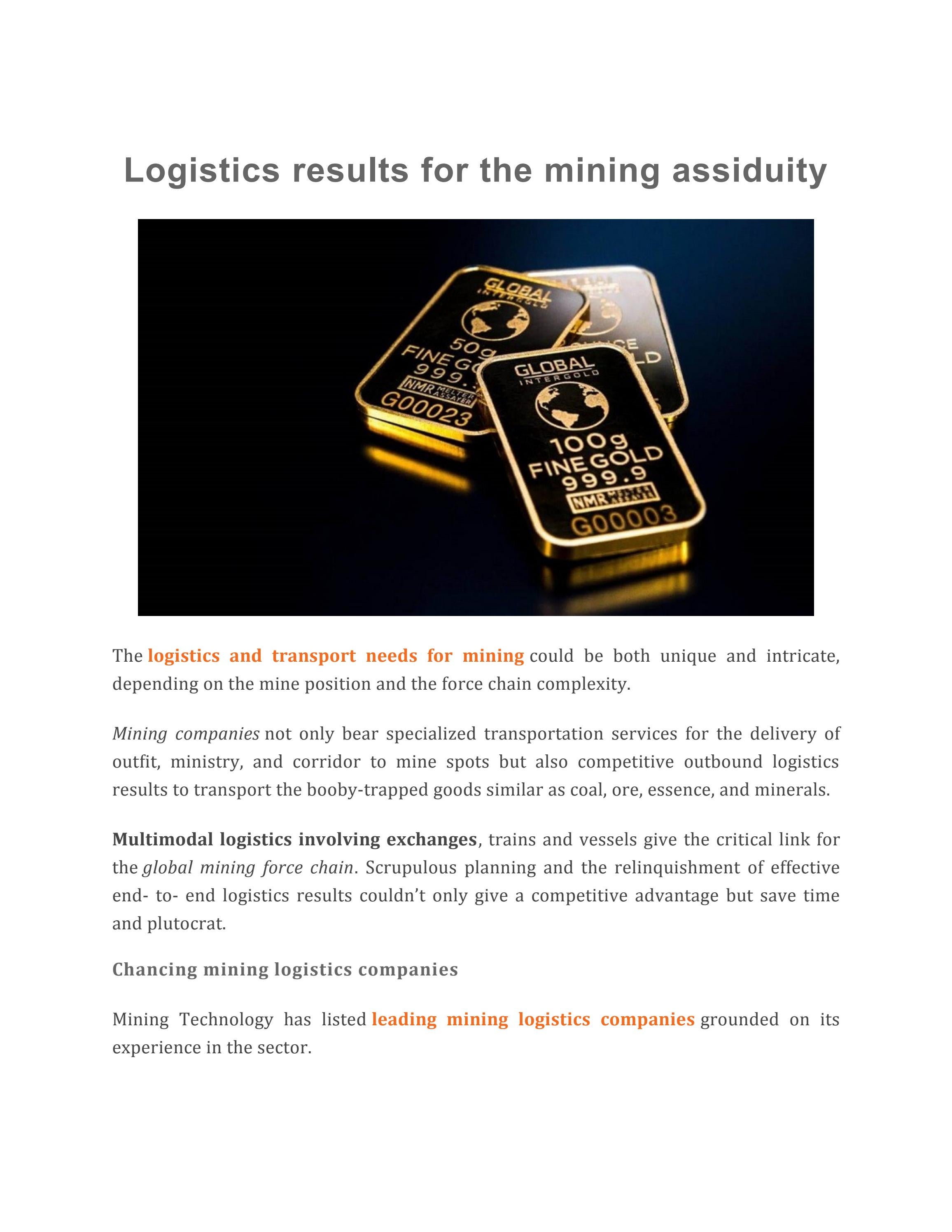 Logistics results for the mining assiduity by NATAL Mineral Logistics ...