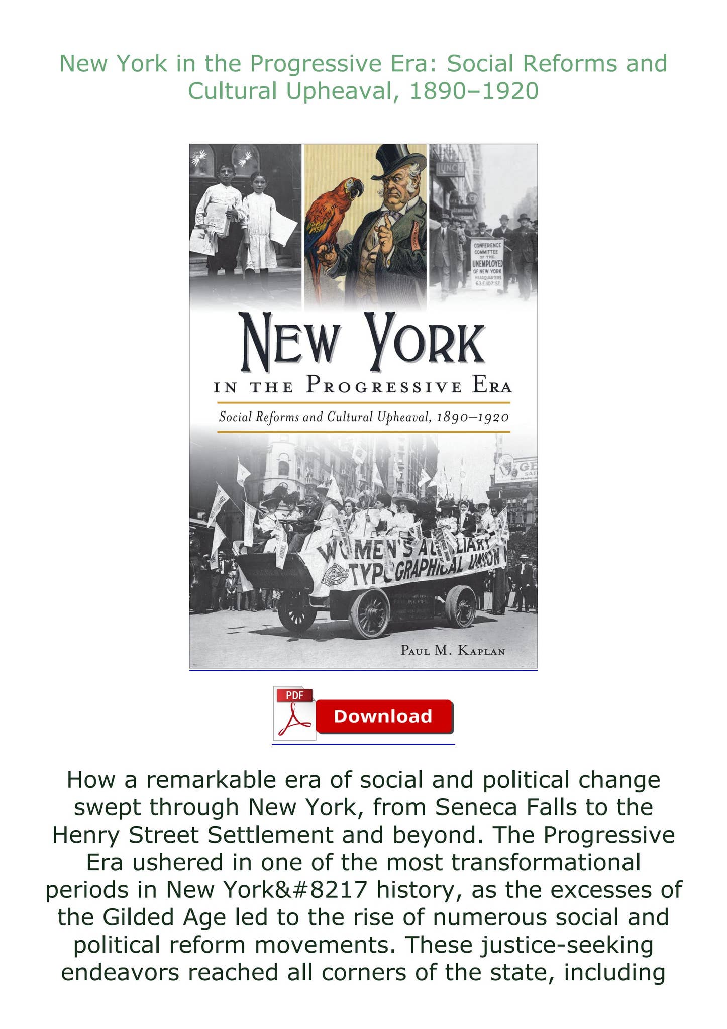 READ (EBOOK) New York in the Progressive Era: Social Reforms and ...