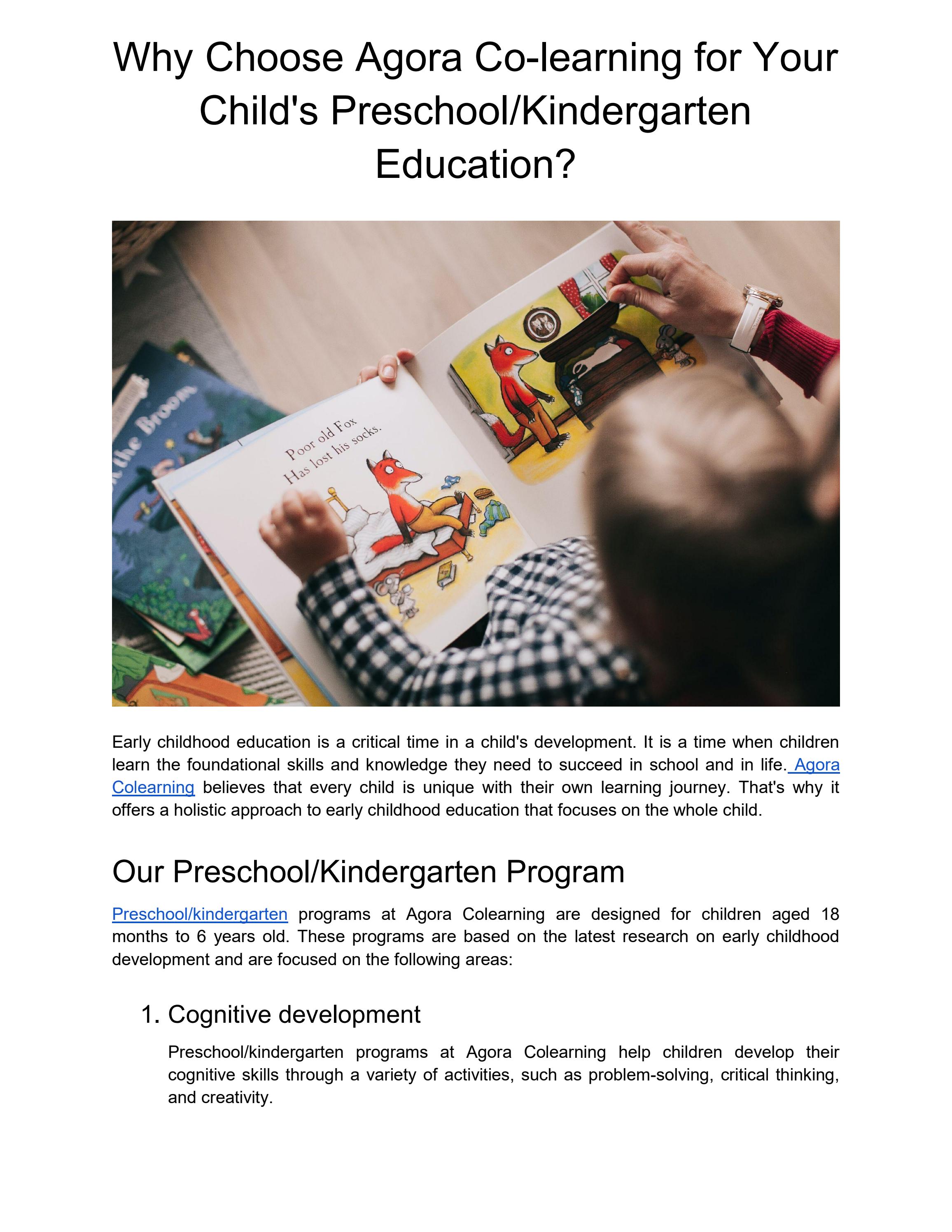Why Choose Agora Colearning for Your Child's Preschool/Kindergarten ...