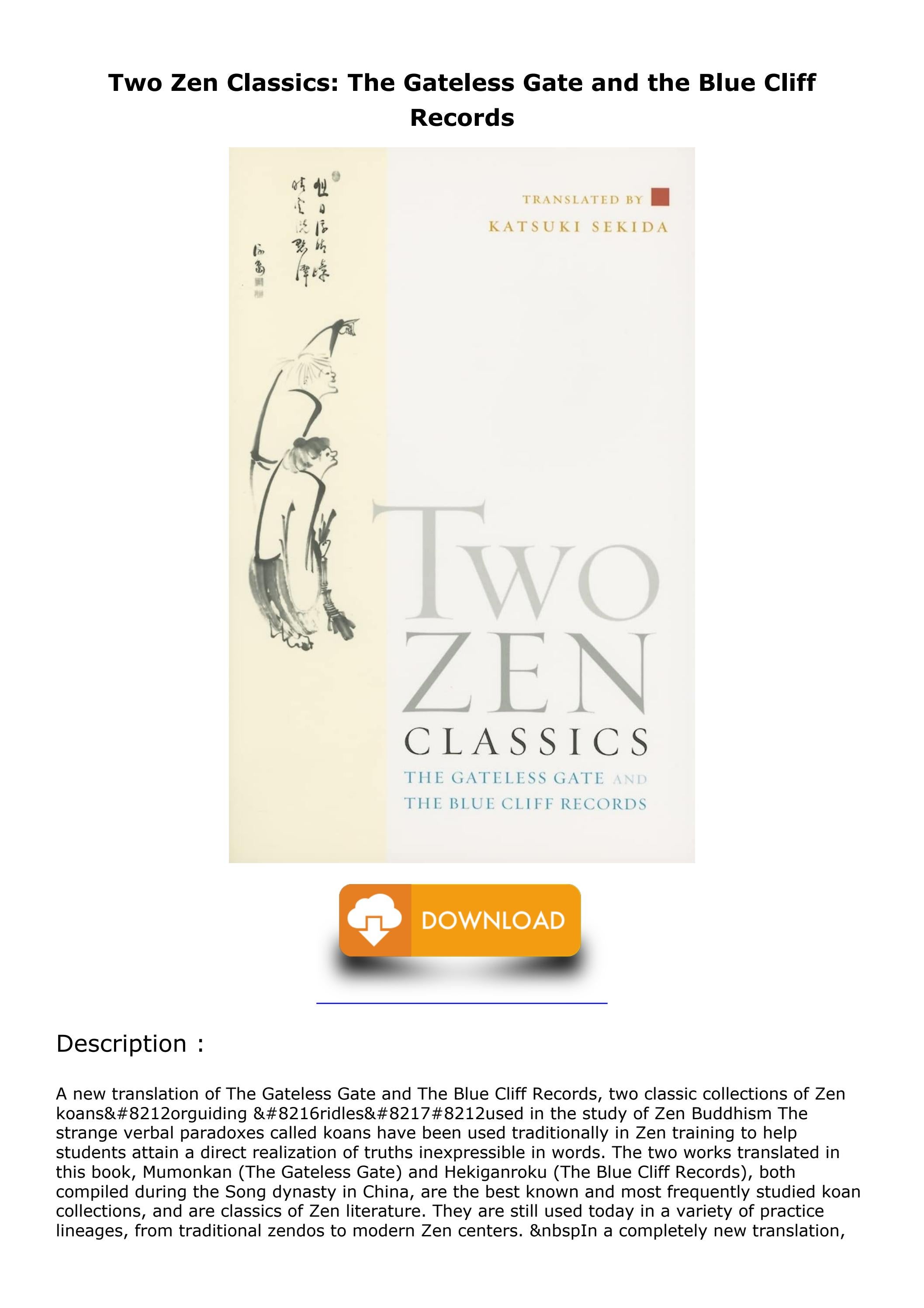 READ [PDF] Two Zen Classics: The Gateless Gate and the Blue Cliff Reco ...