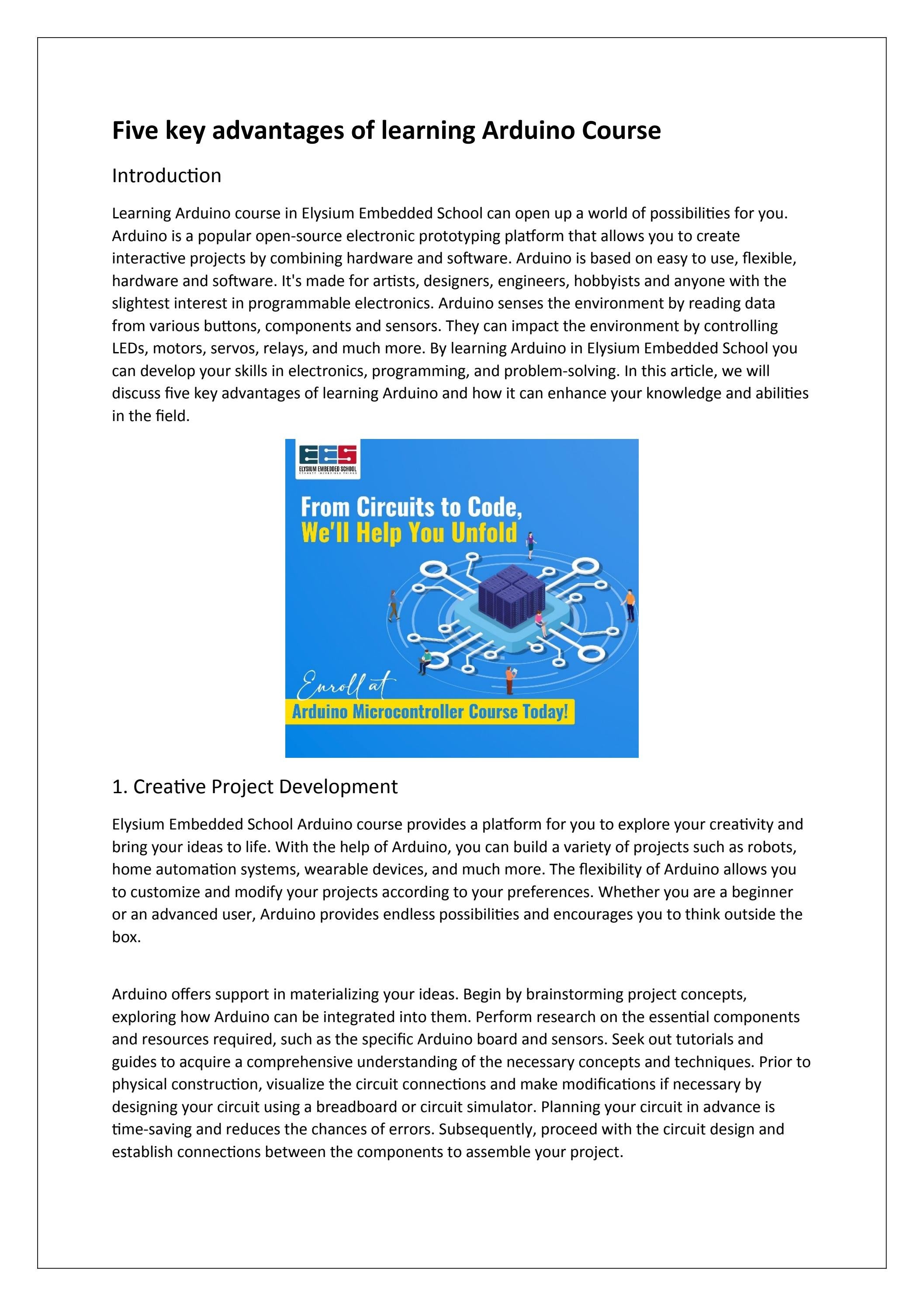 Five Key Advantages Of Learning Arduino By Elysiumembeddedschool Issuu