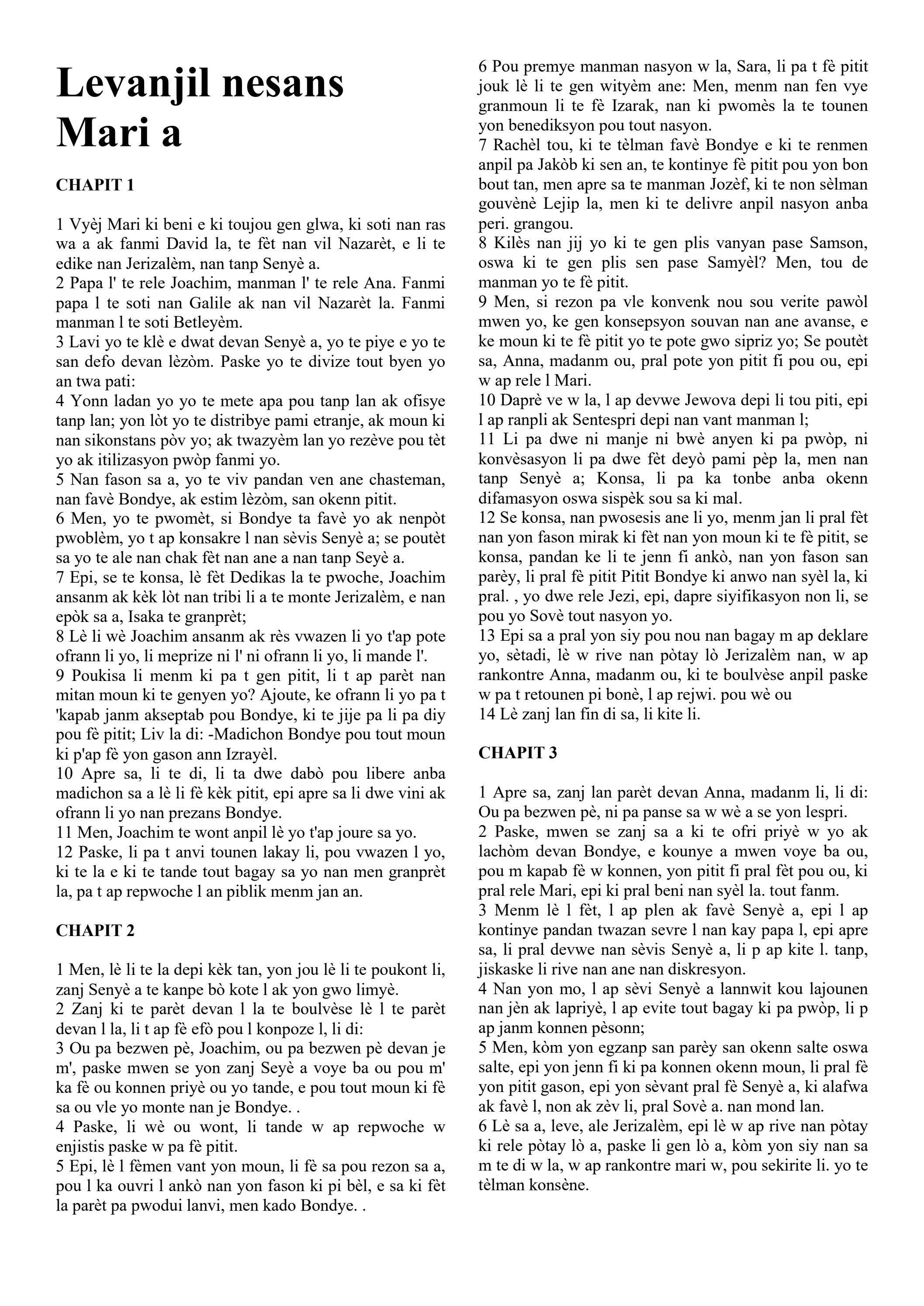Haitian Creole - The Gospel of the Birth of Mary by Filipino Tracts and ...