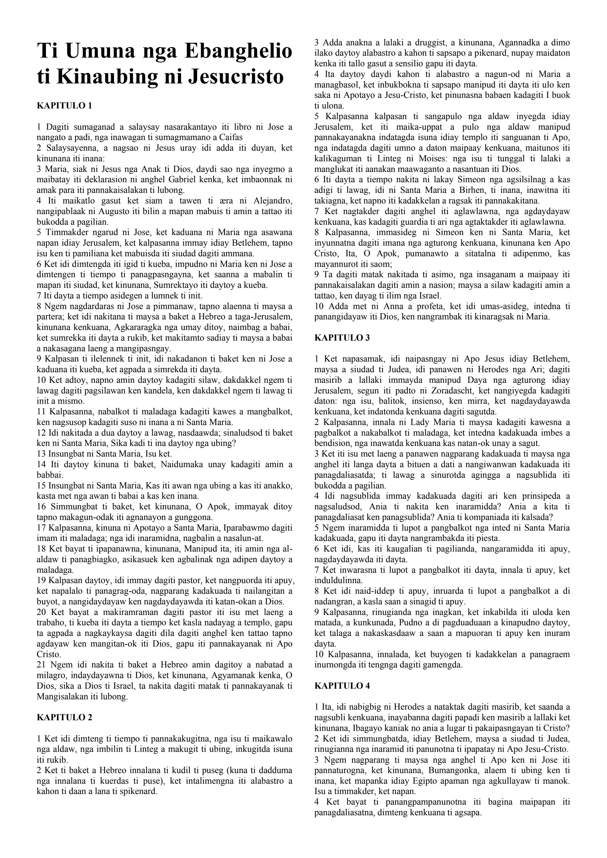 Ilocano - The First Gospel of the Infancy of Jesus Christ by Filipino ...