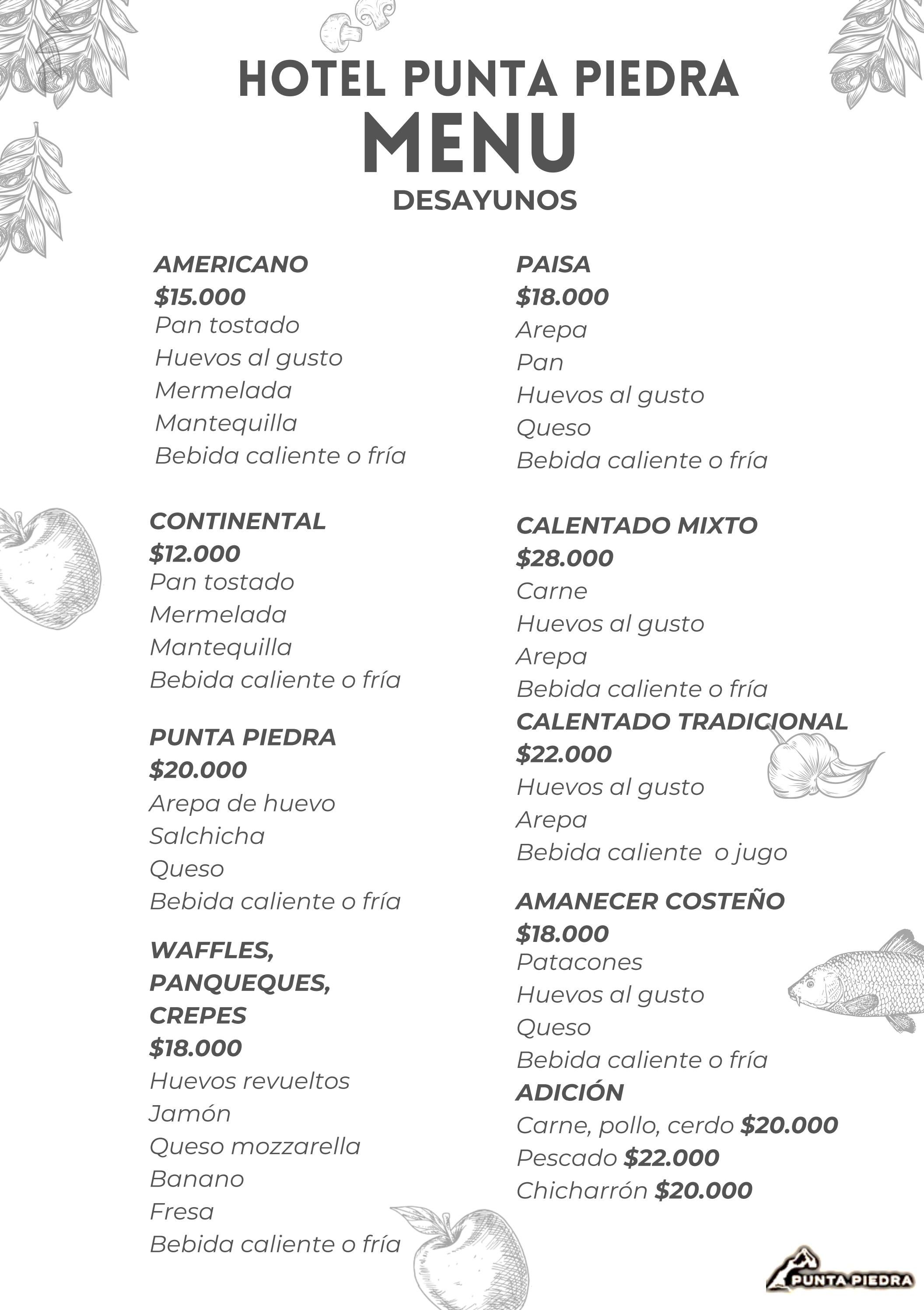 Menú Hotel Punta Piedra by Camilacorredor.123 - Issuu