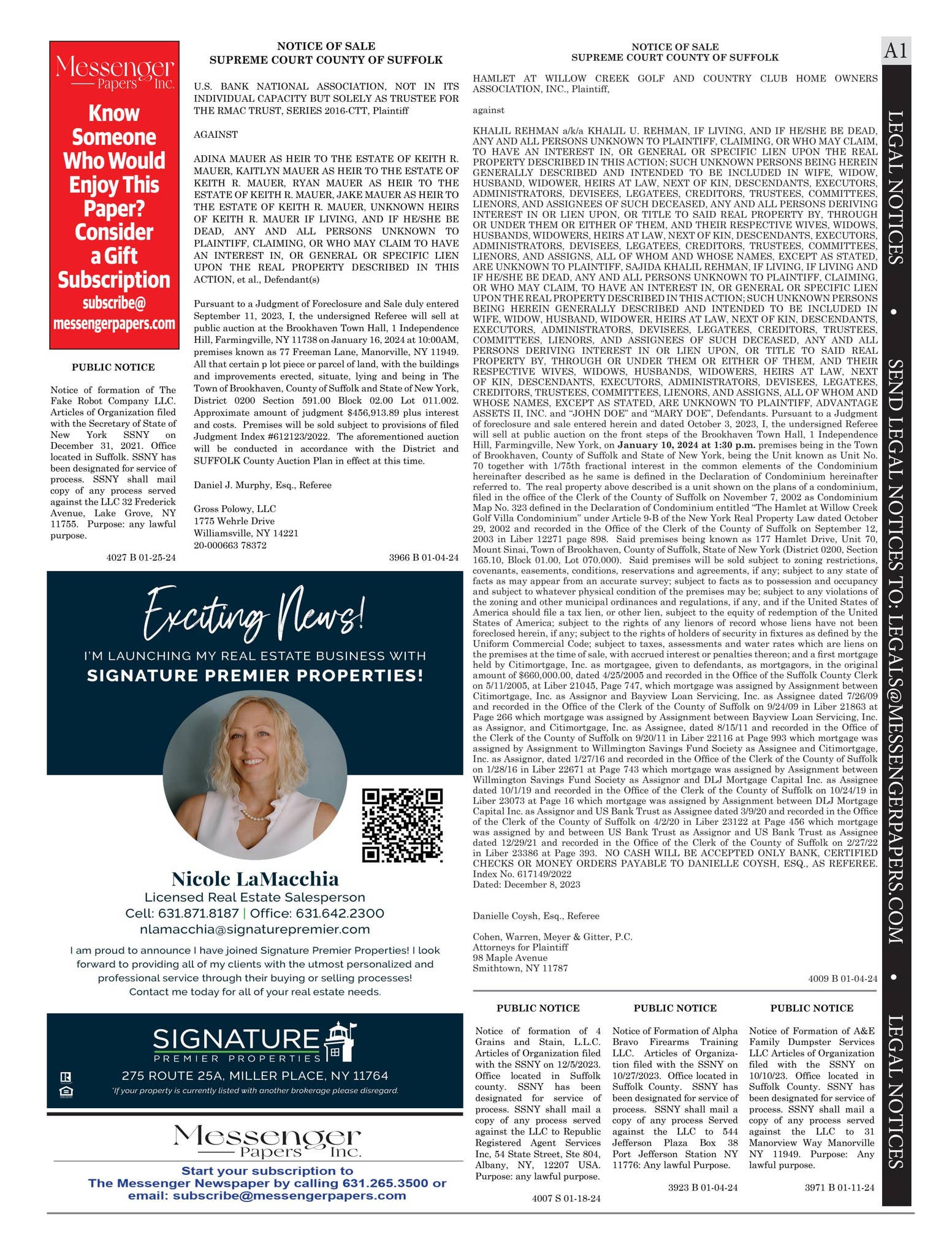 Legal Notices Archive Dec. 28, 2023 by The Messenger Papers, Inc. - Issuu