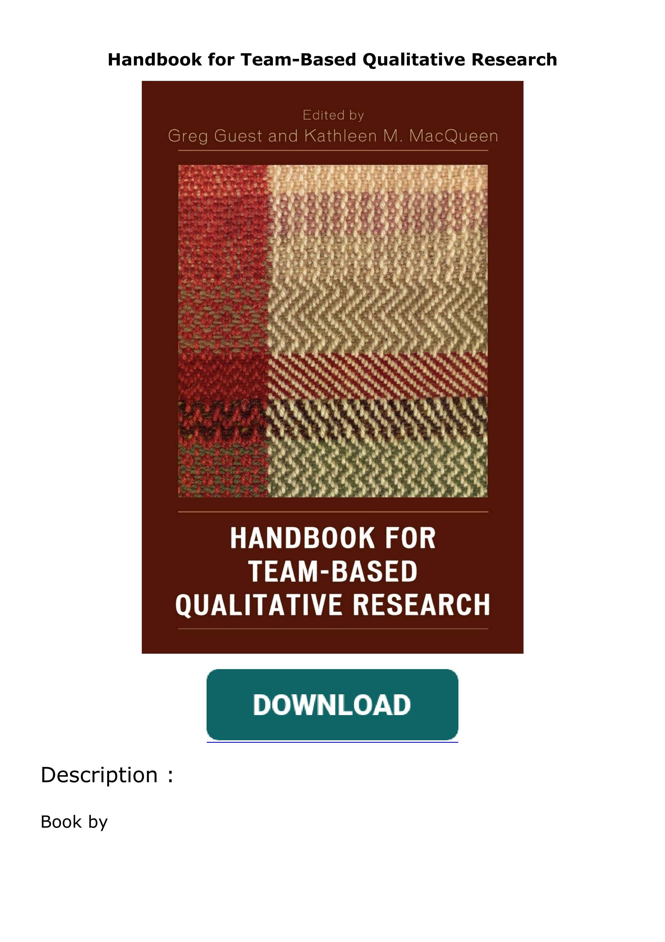 [PDF] ️DOWNLOAD⚡️ Handbook for Team-Based Qualitative Research by ...