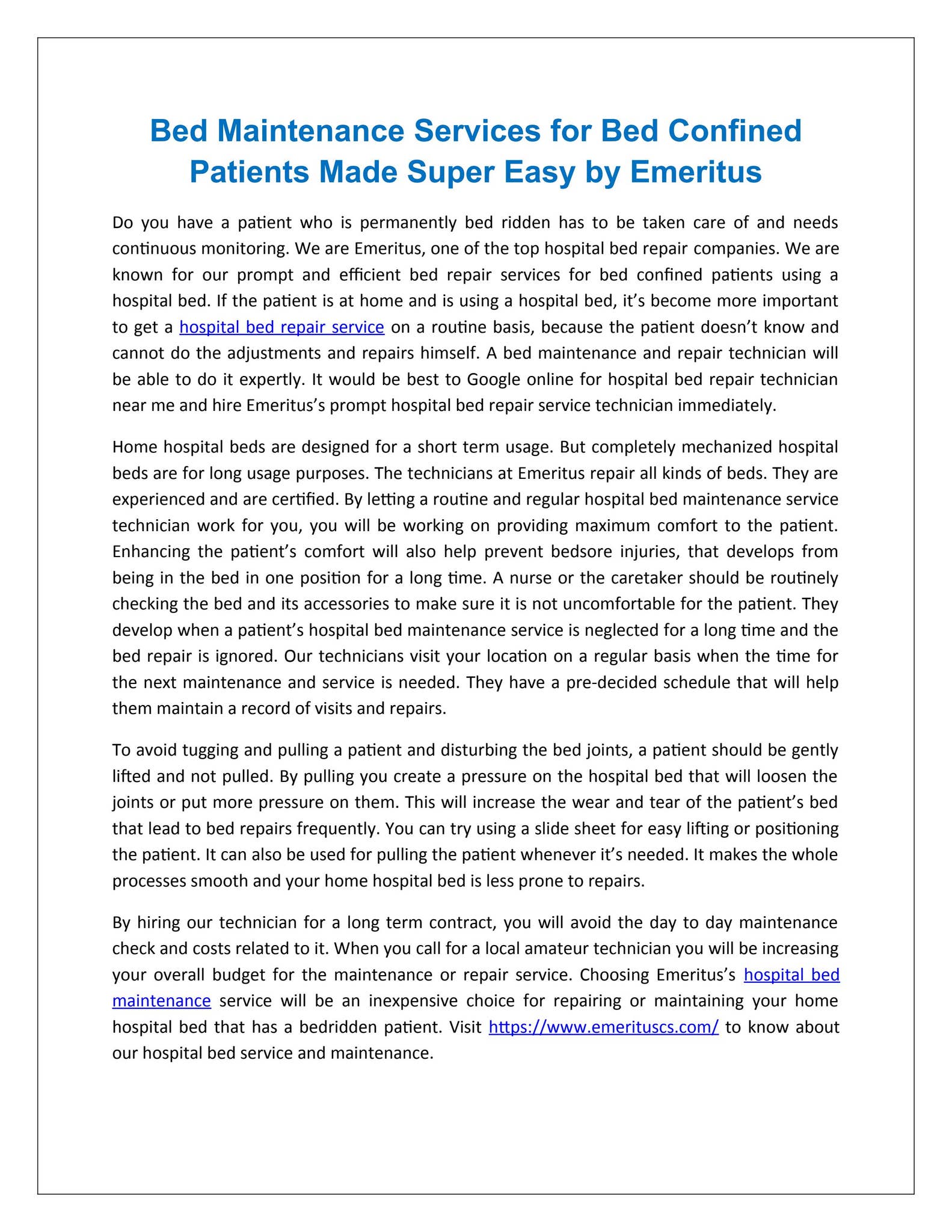 Bed Maintenance Services for Bed Confined Patients Made Super Easy by ...