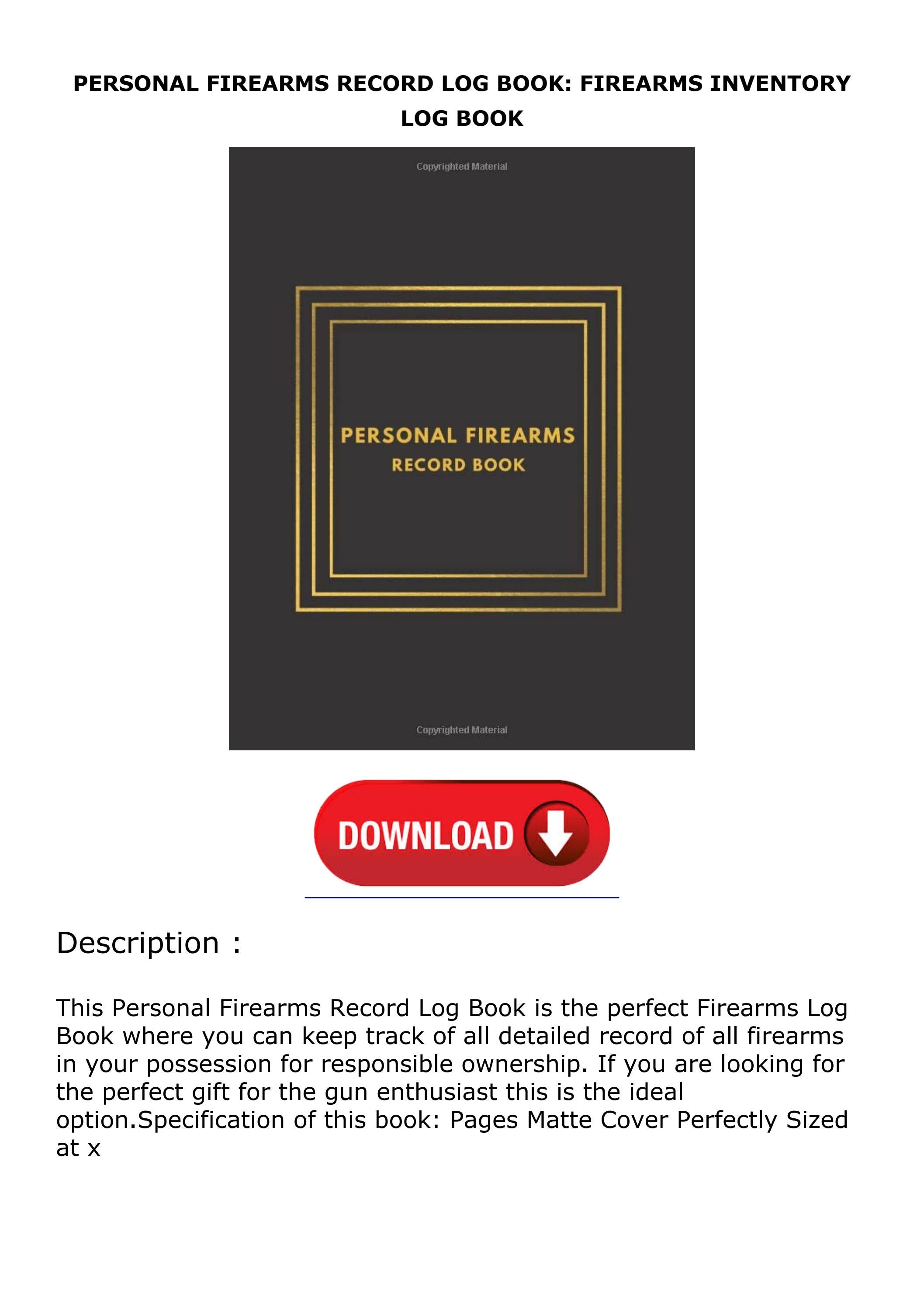 free read ( ️pdf ️) PERSONAL FIREARMS RECORD LOG BOOK: FIREARMS ...