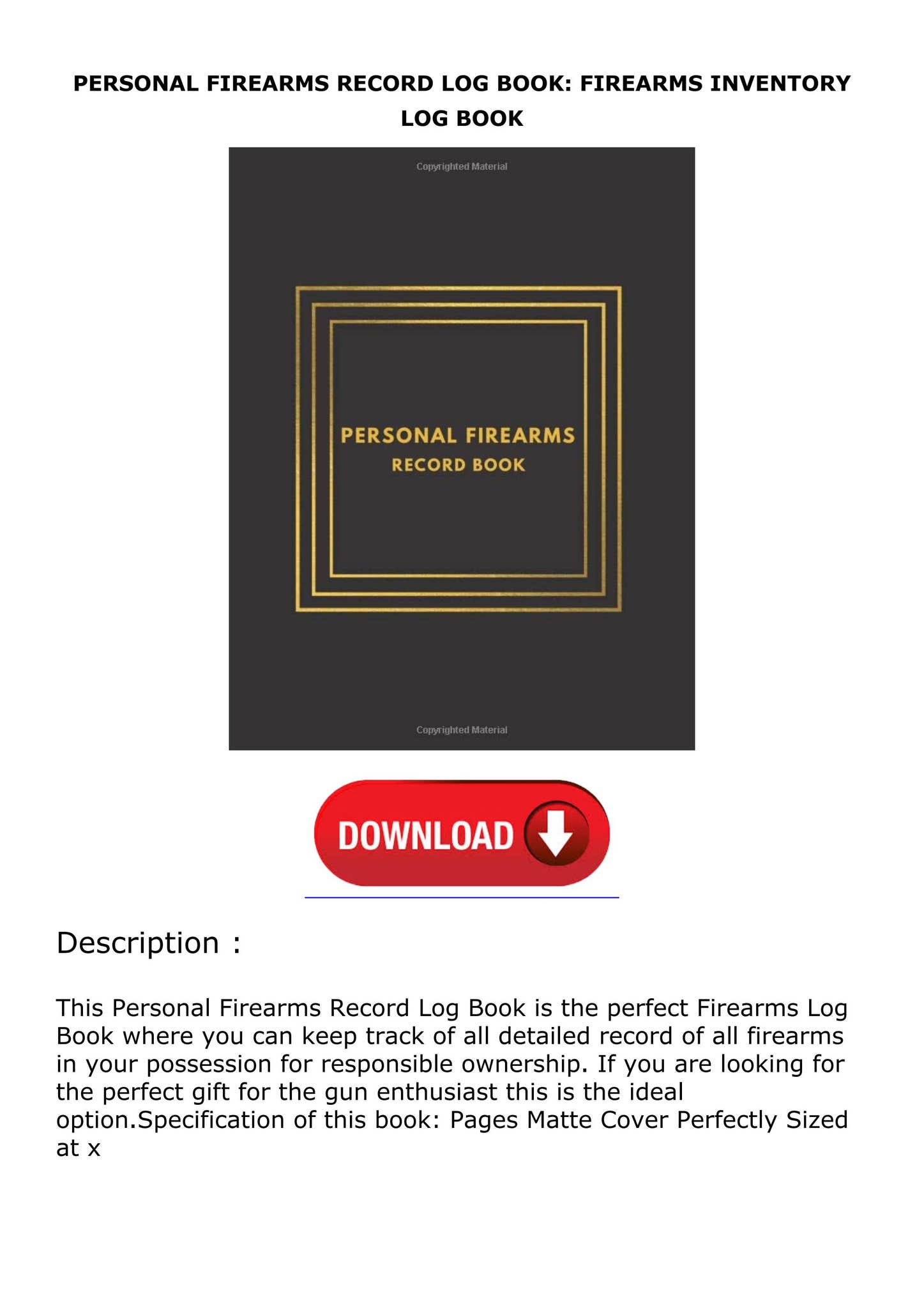 free read ( ️pdf ️) PERSONAL FIREARMS RECORD LOG BOOK: FIREARMS ...