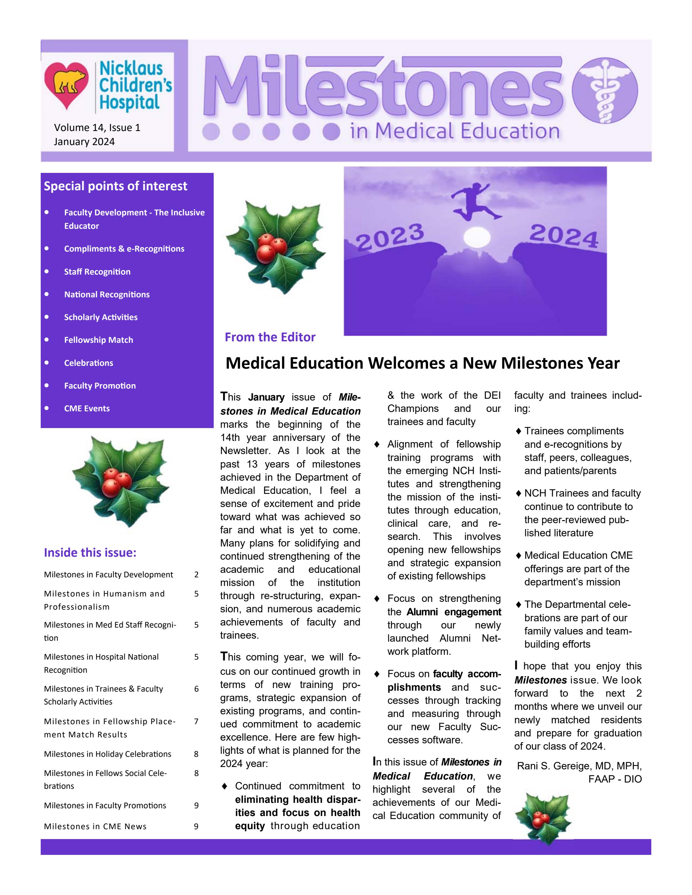 Milestones Newsletter - January 2024 by nicklaushealth - Issuu