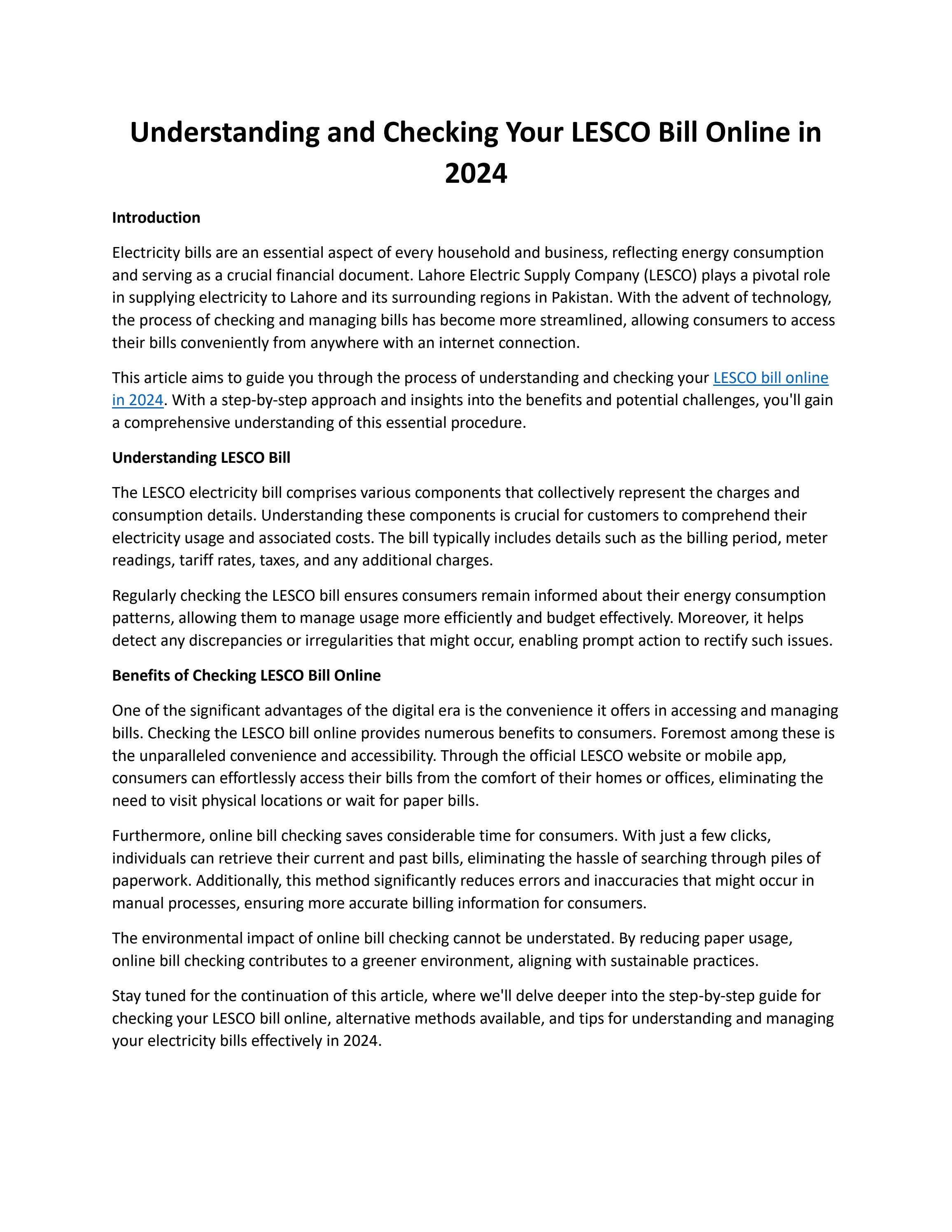 Understanding and Checking Your LESCO Bill Online in 2024 by William Carter - Issuu