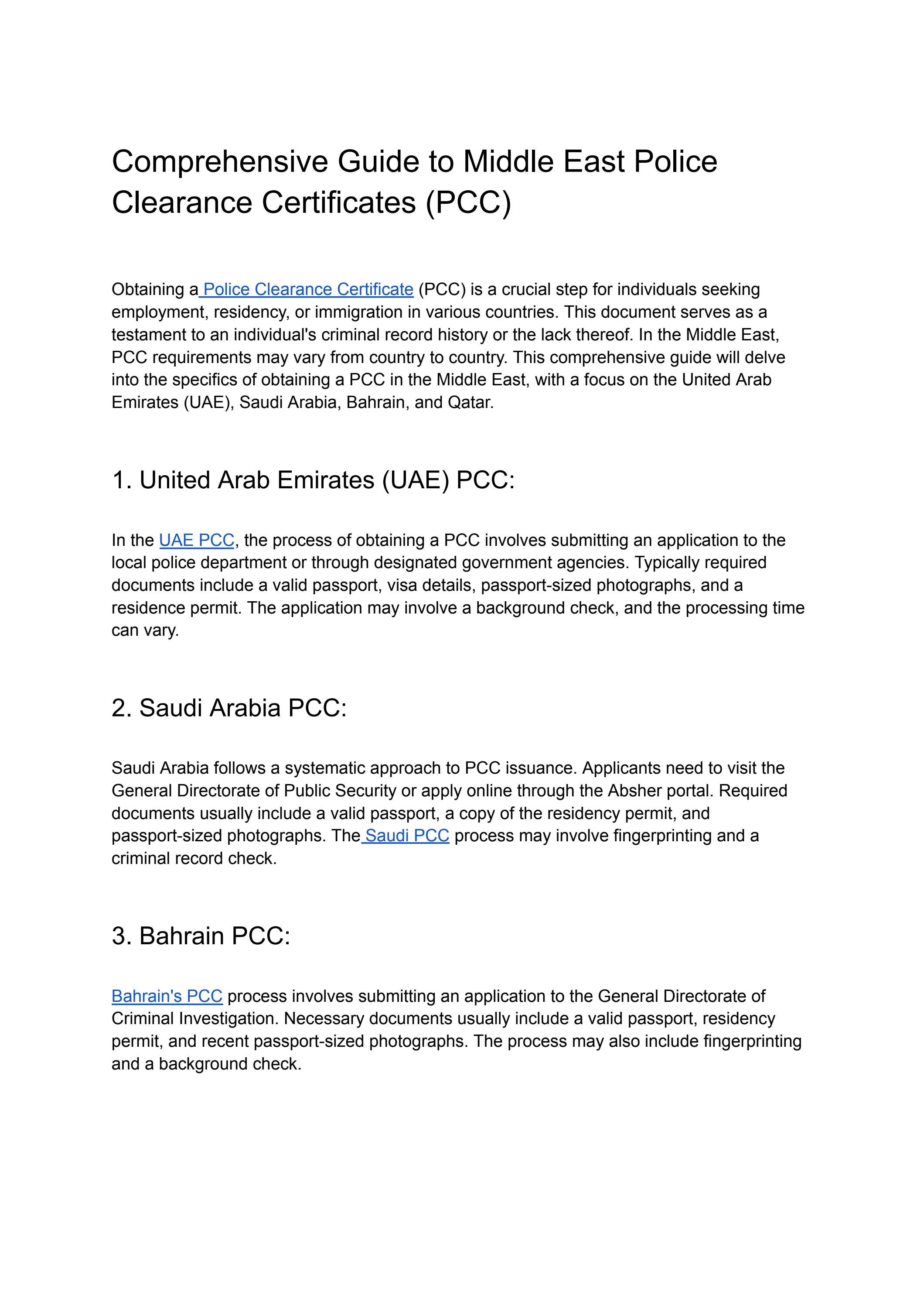 Comprehensive Guide to Middle East Police Clearance Certificates (PCC ...