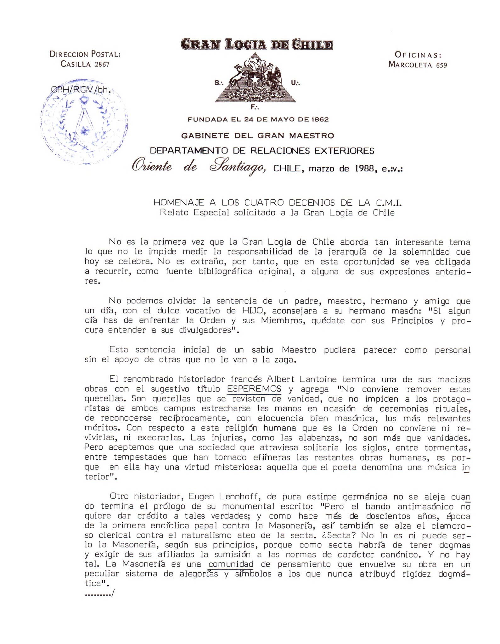 Homenaje a los 4 decenios de la CMI by Gran Logia de Chile - Issuu