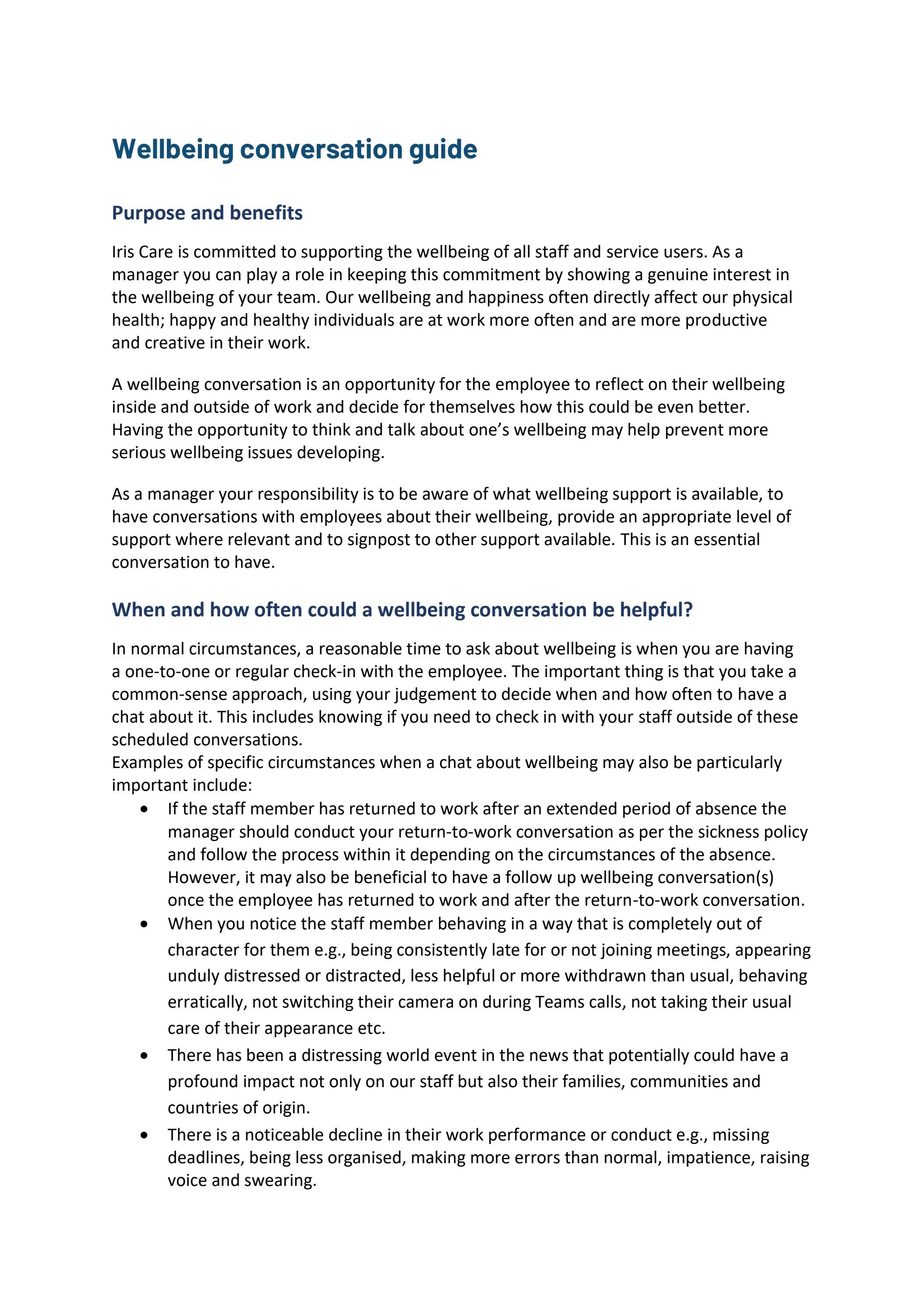 Wellbeing Conversation Guide - Wellbeing: Iris Care Group by Iris Care ...