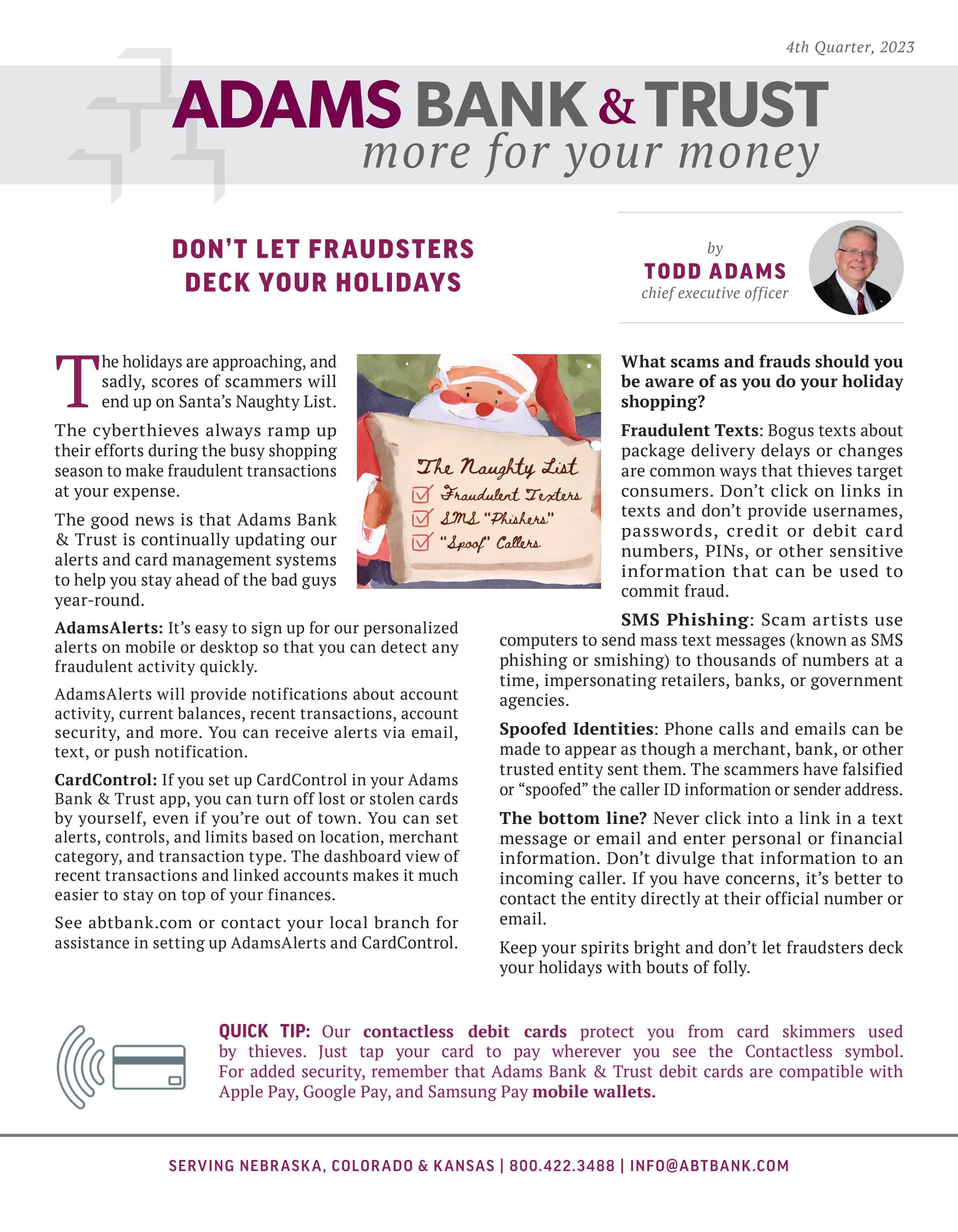 More For Your Money | Adams Bank & Trust Newsletter | 4th Quarter 2023 ...