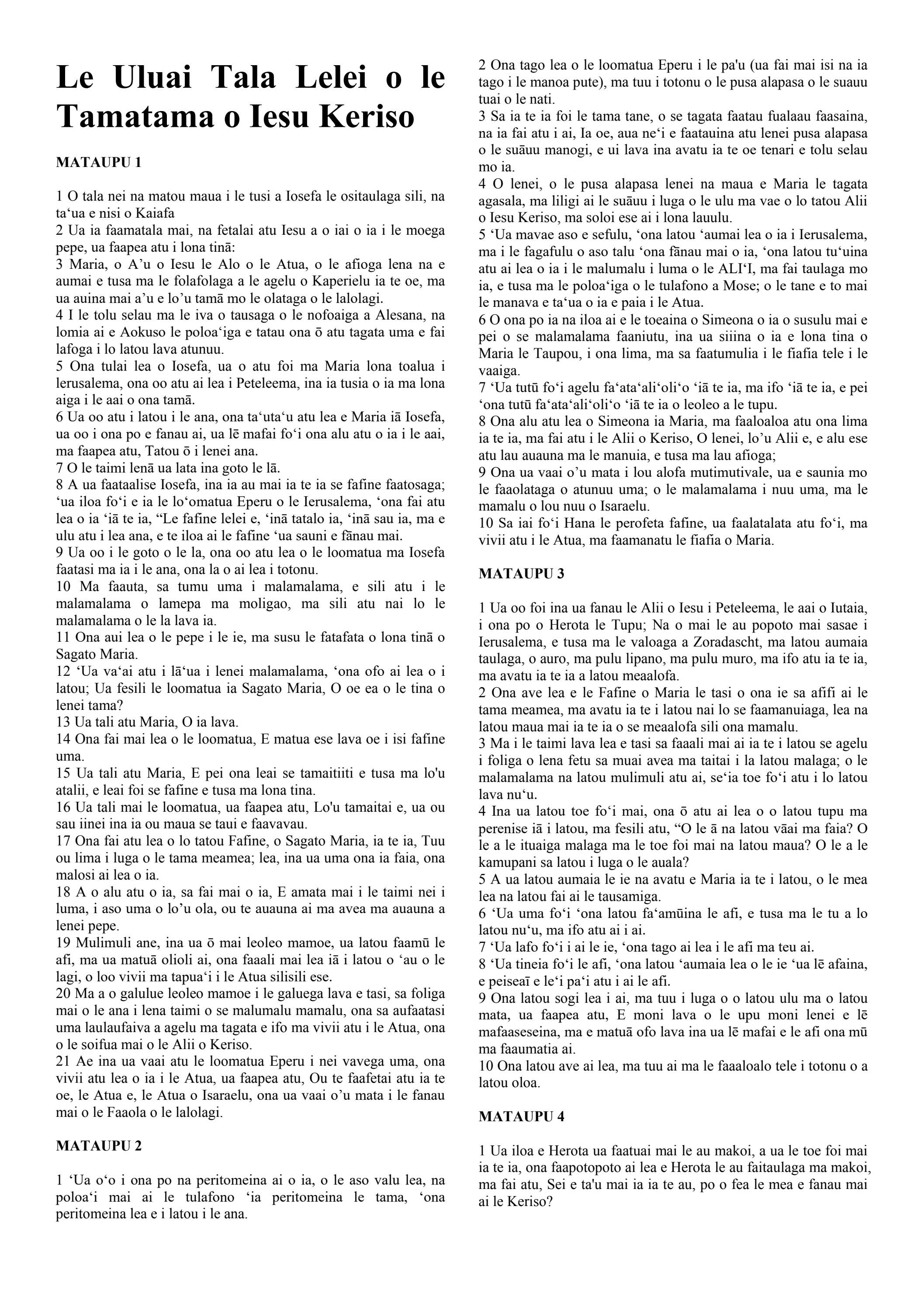 Samoan - The First Gospel of the Infancy of Jesus Christ by Filipino ...