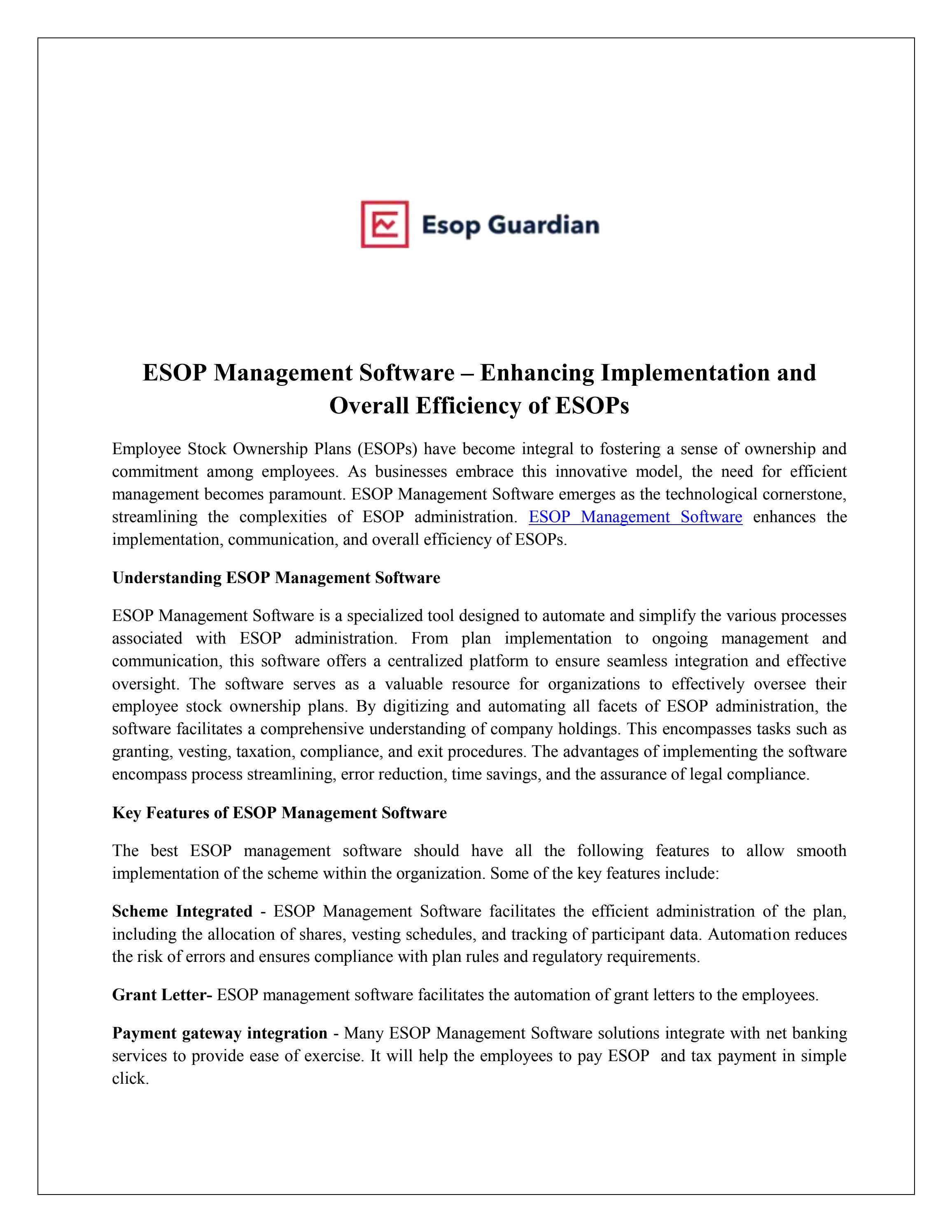 ESOP Management Software — Enhancing Implementation and Overall ...