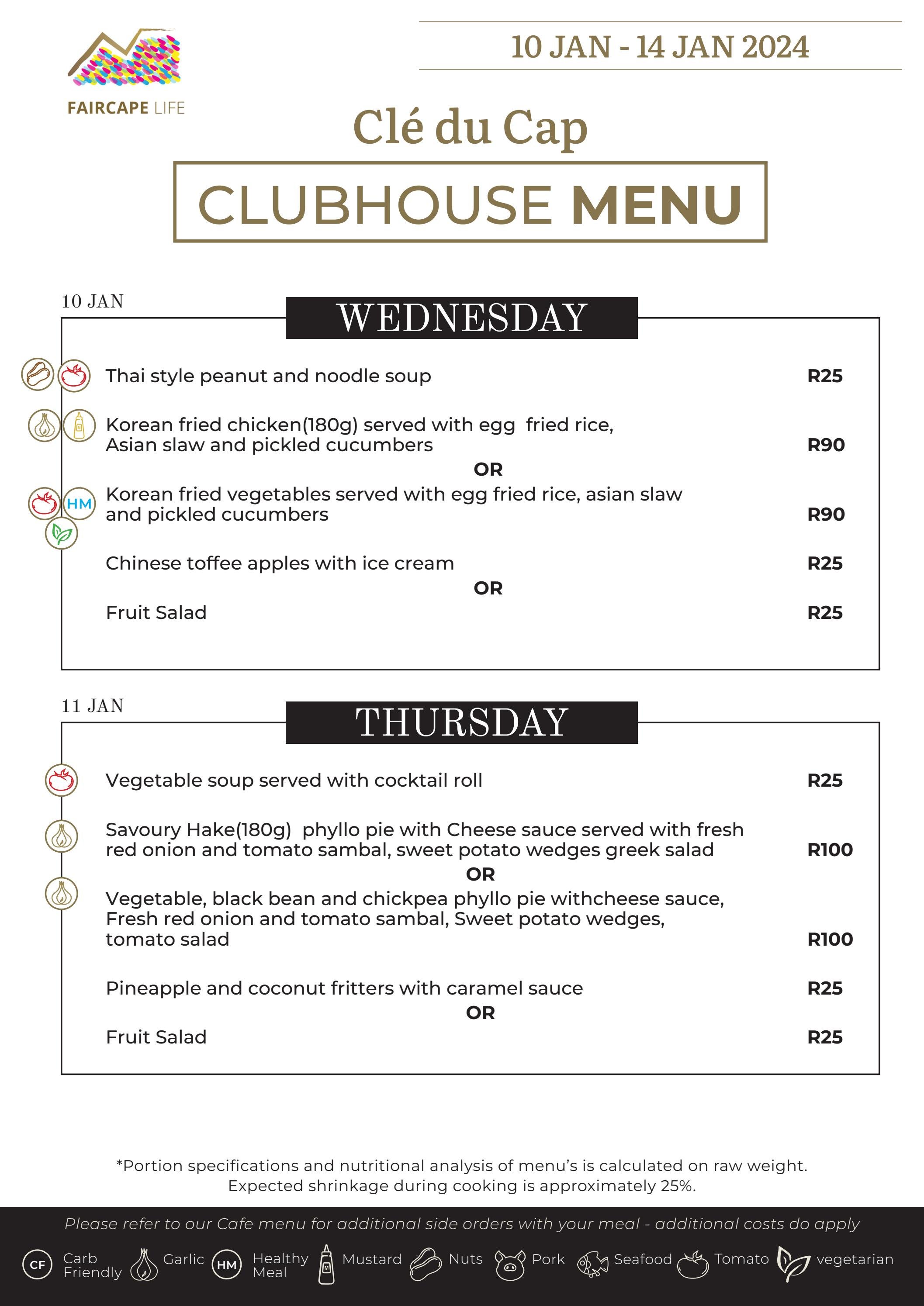 Clubhouse Menus | Clé du Cap | January - February by Faircape-Group - Issuu