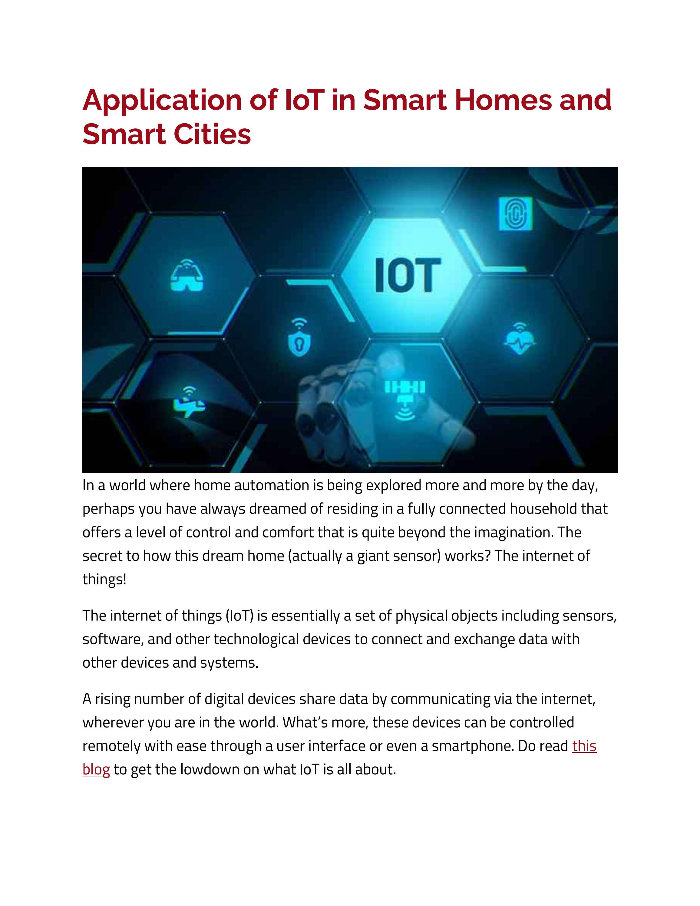 Application of IoT in Smart Homes and smart cities by services Nitor ...