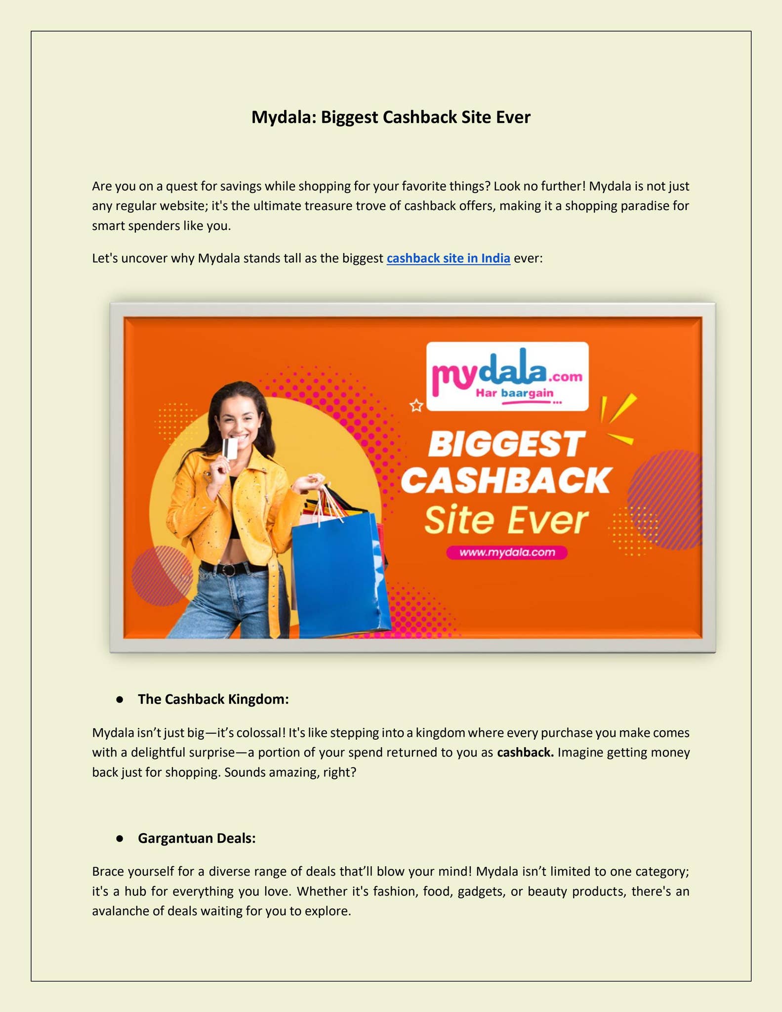 Mydala: Biggest Cashback Site Ever by Mydala - Issuu