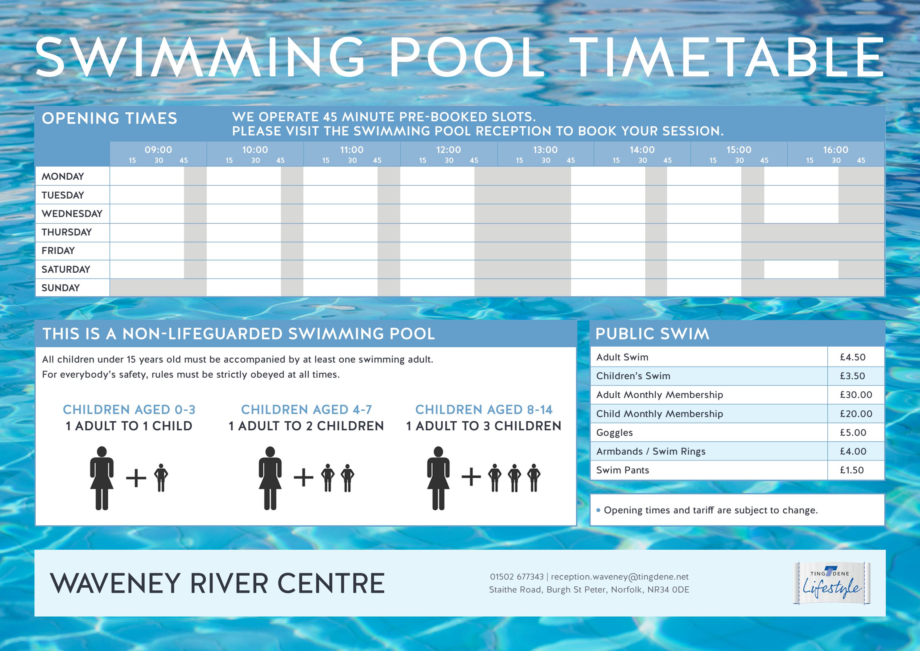 Tingdene Waveney River Centre Swimming Pool Timetable by Tingdene Group ...