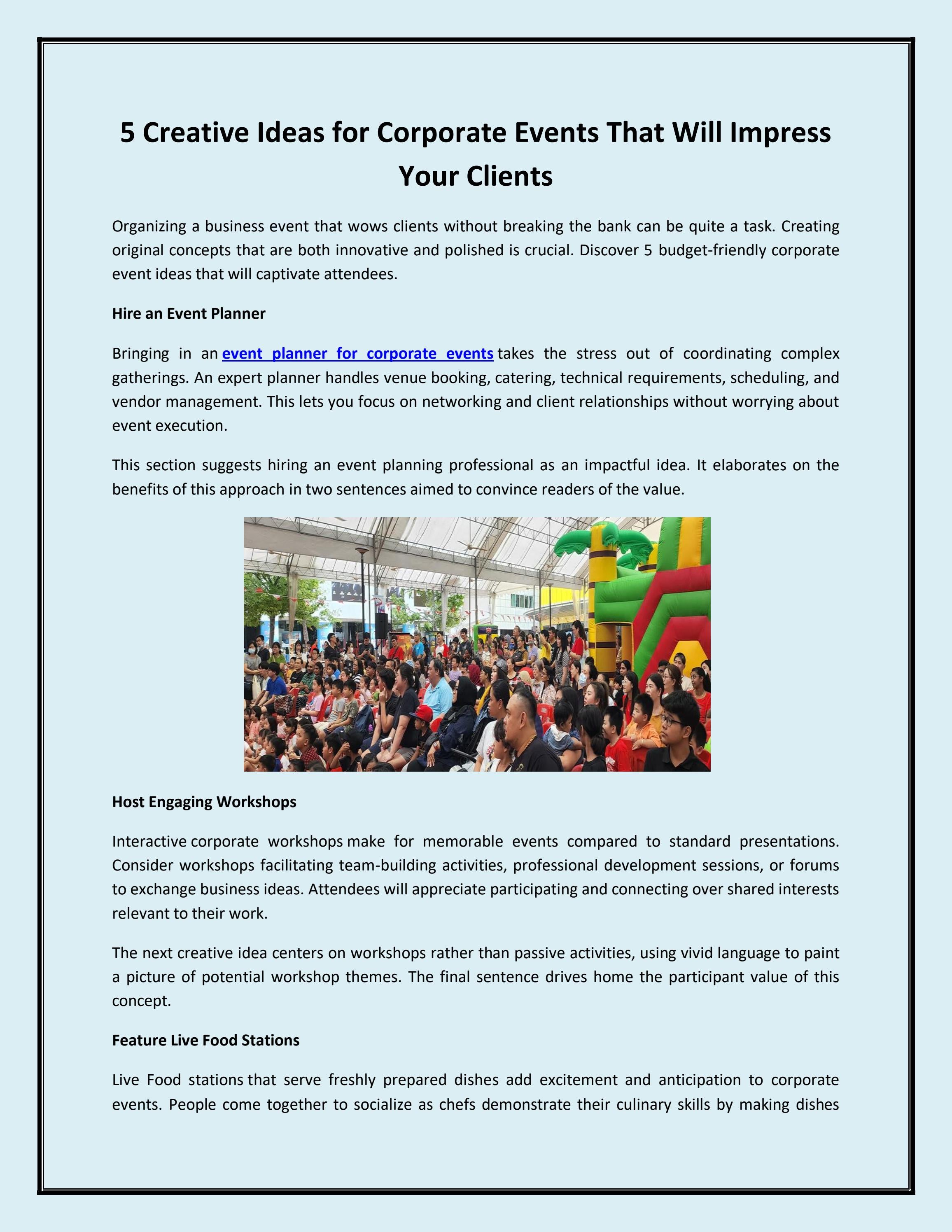 5 Creative Ideas for Corporate Events That Will Impress Your Clients by ...