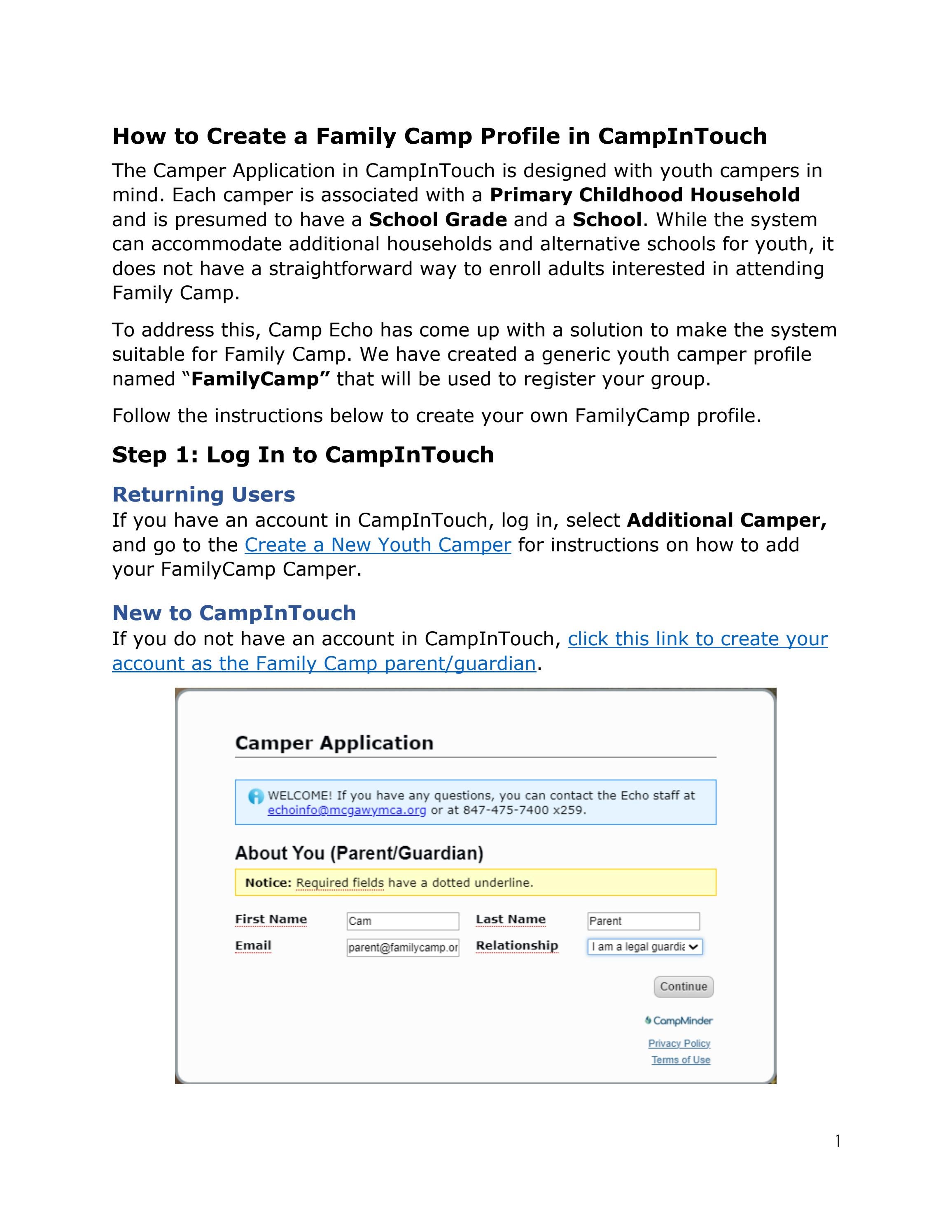 How to Create a Family Camp Profile in CampInTouch by McGawYMCACampEcho ...