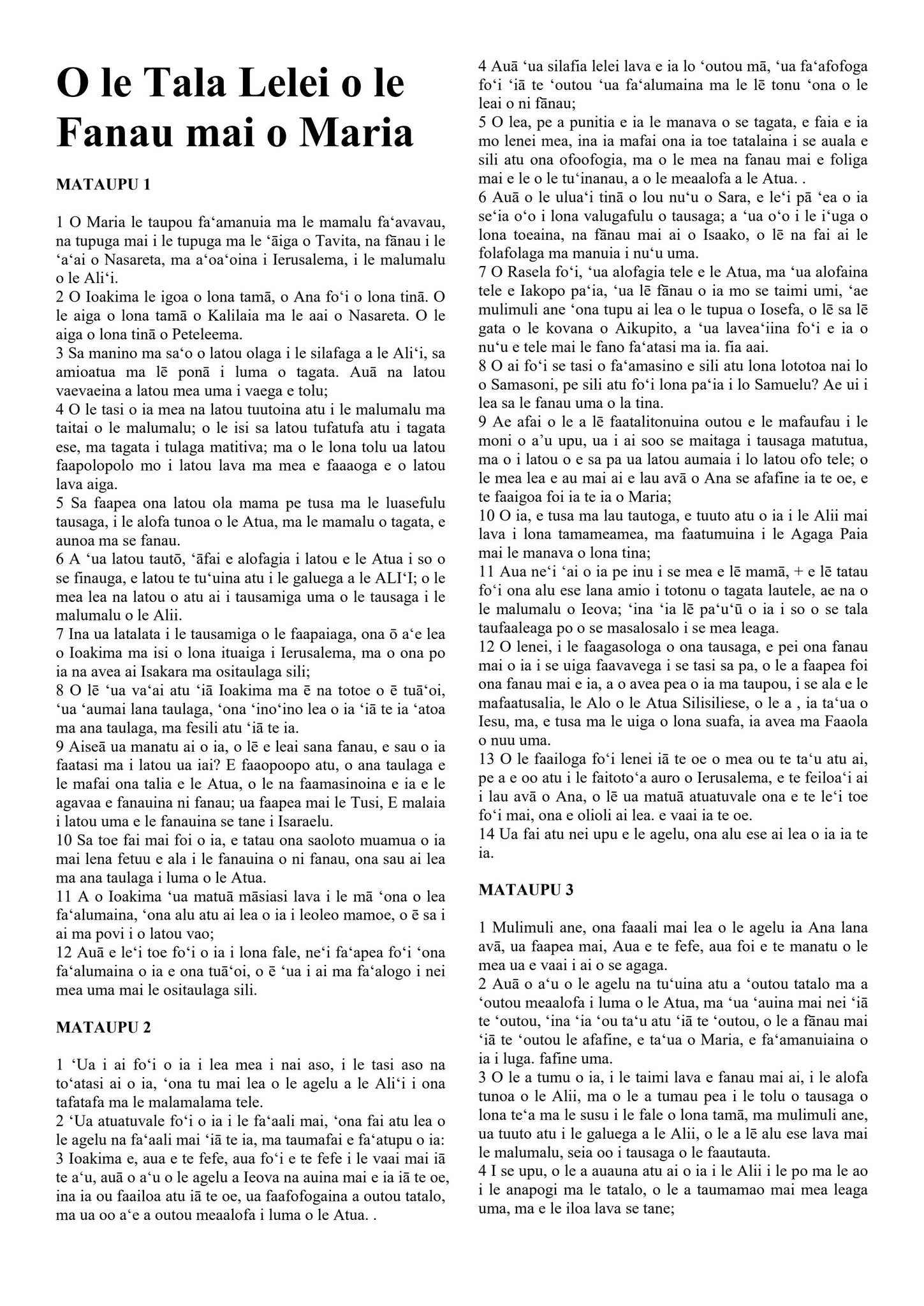 Samoan - The Gospel of the Birth of Mary by Filipino Tracts and ...