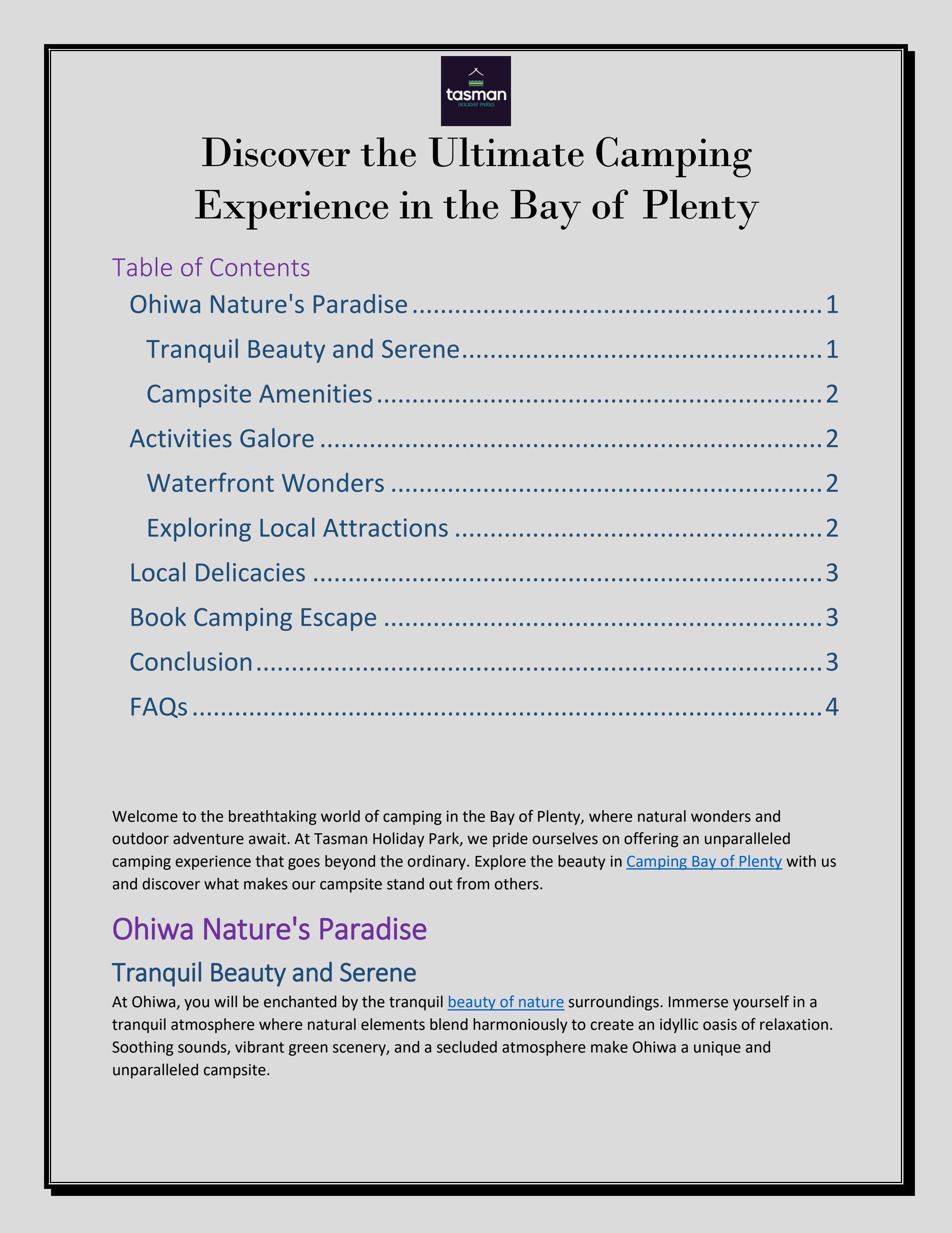 Discover the Ultimate Camping Experience in the Bay of Plenty by Web ...