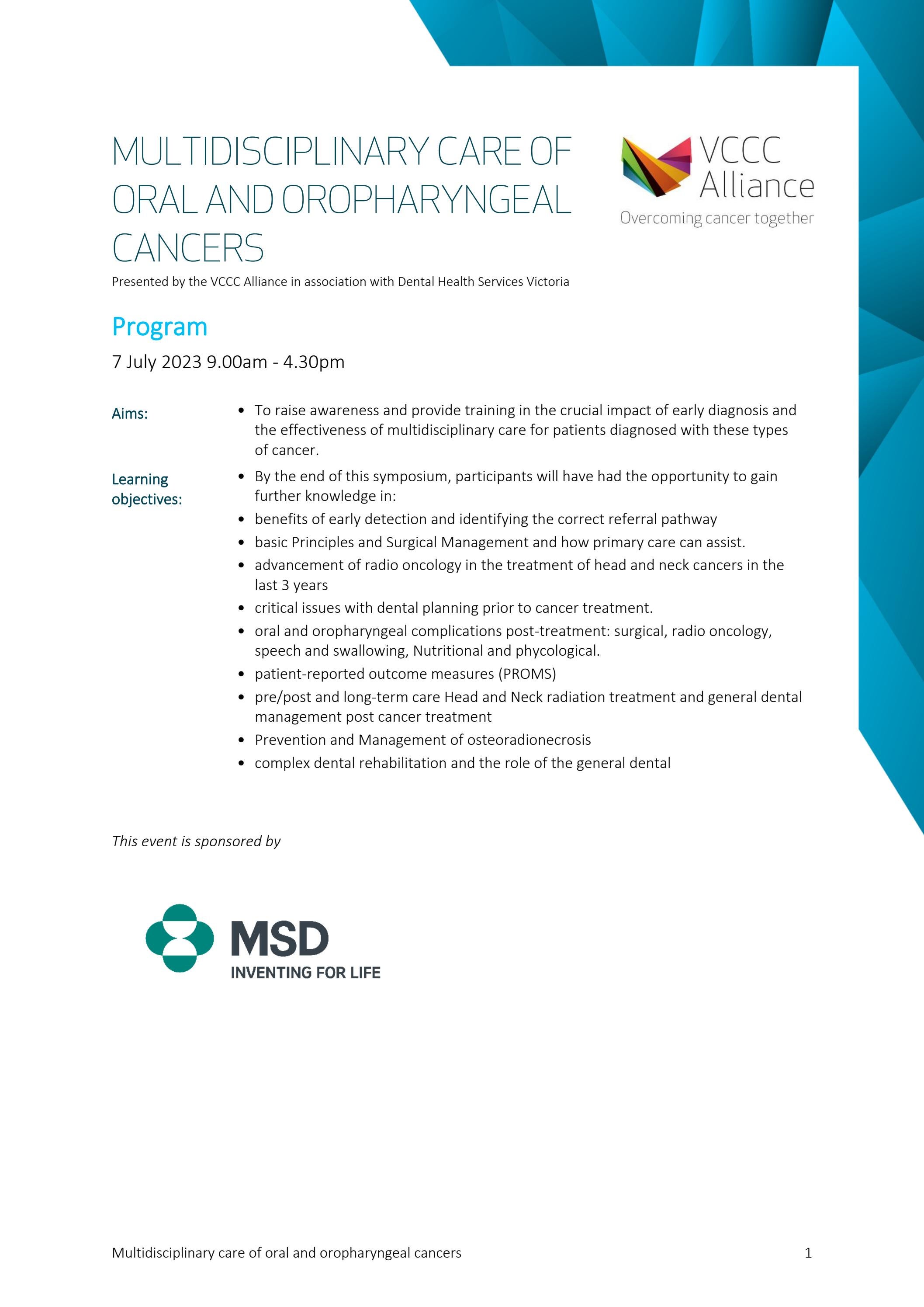 VCCC Alliance Oral and Oropharyngeal Cancer Symposium Program by VCCC ...