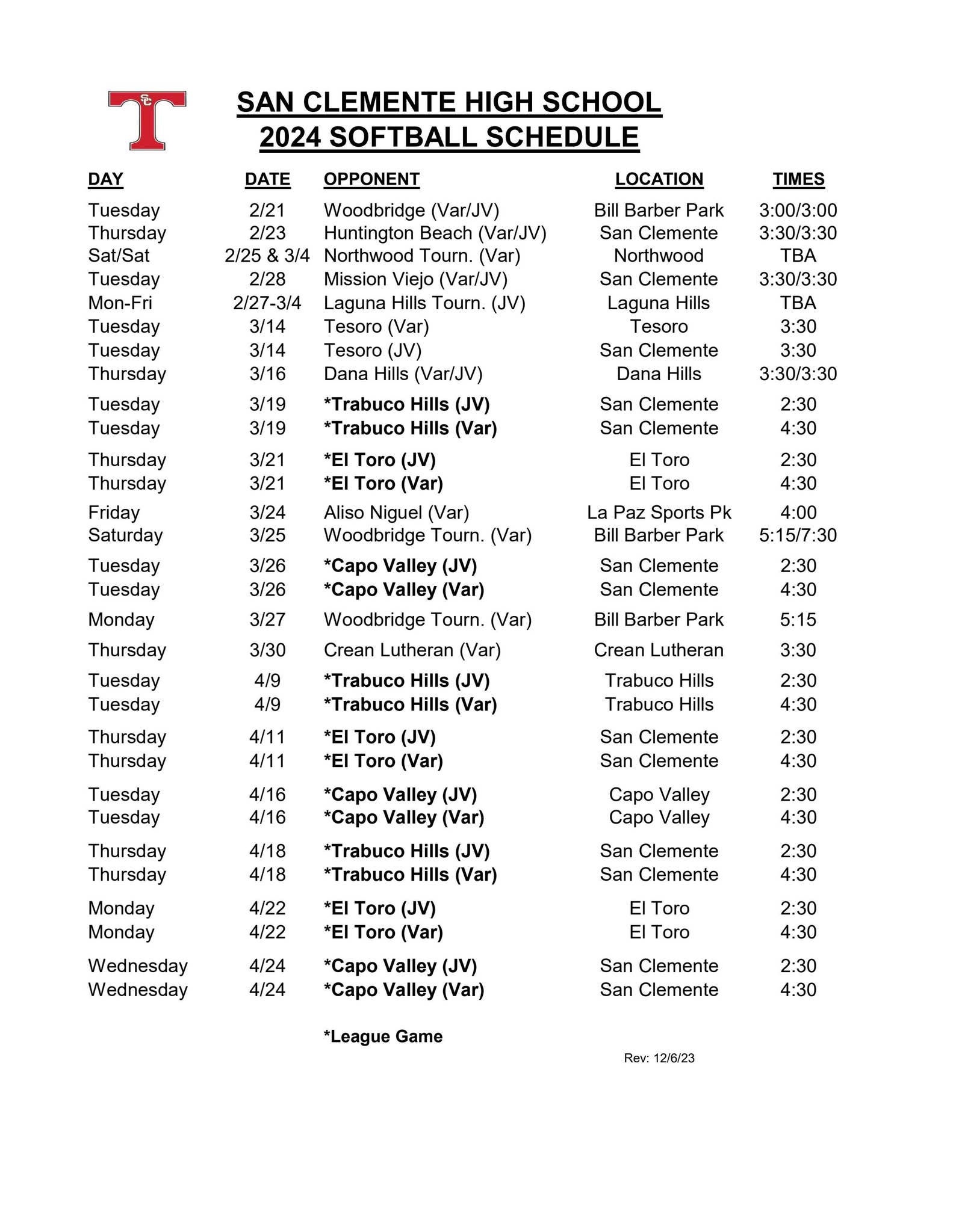 2024 | San Clemente Softball Schedule by PREPS 365 - Issuu