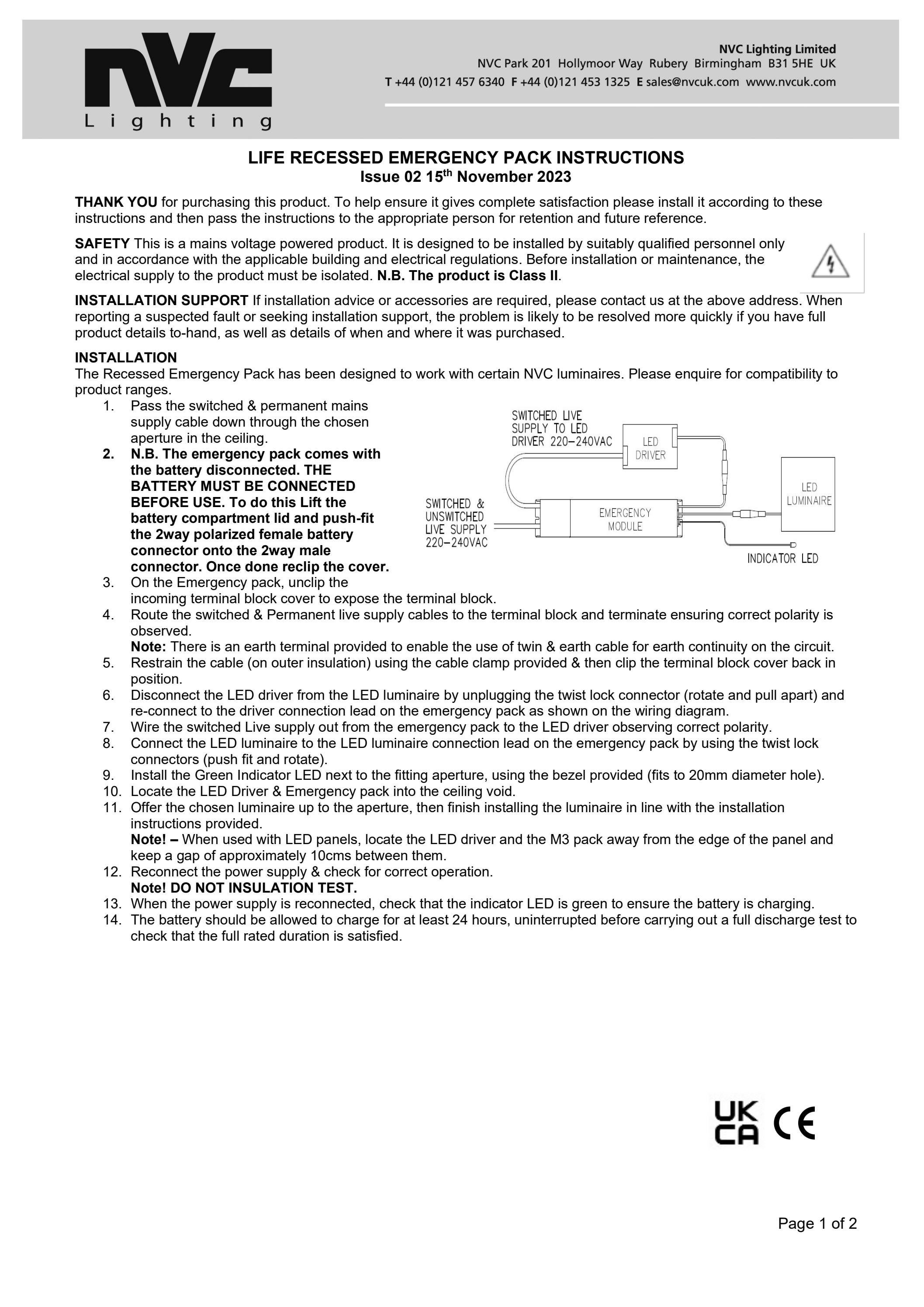 LiFe RECESSED EMERGENCY PACK V2 - Instructions by NVC Lighting UK - Issuu