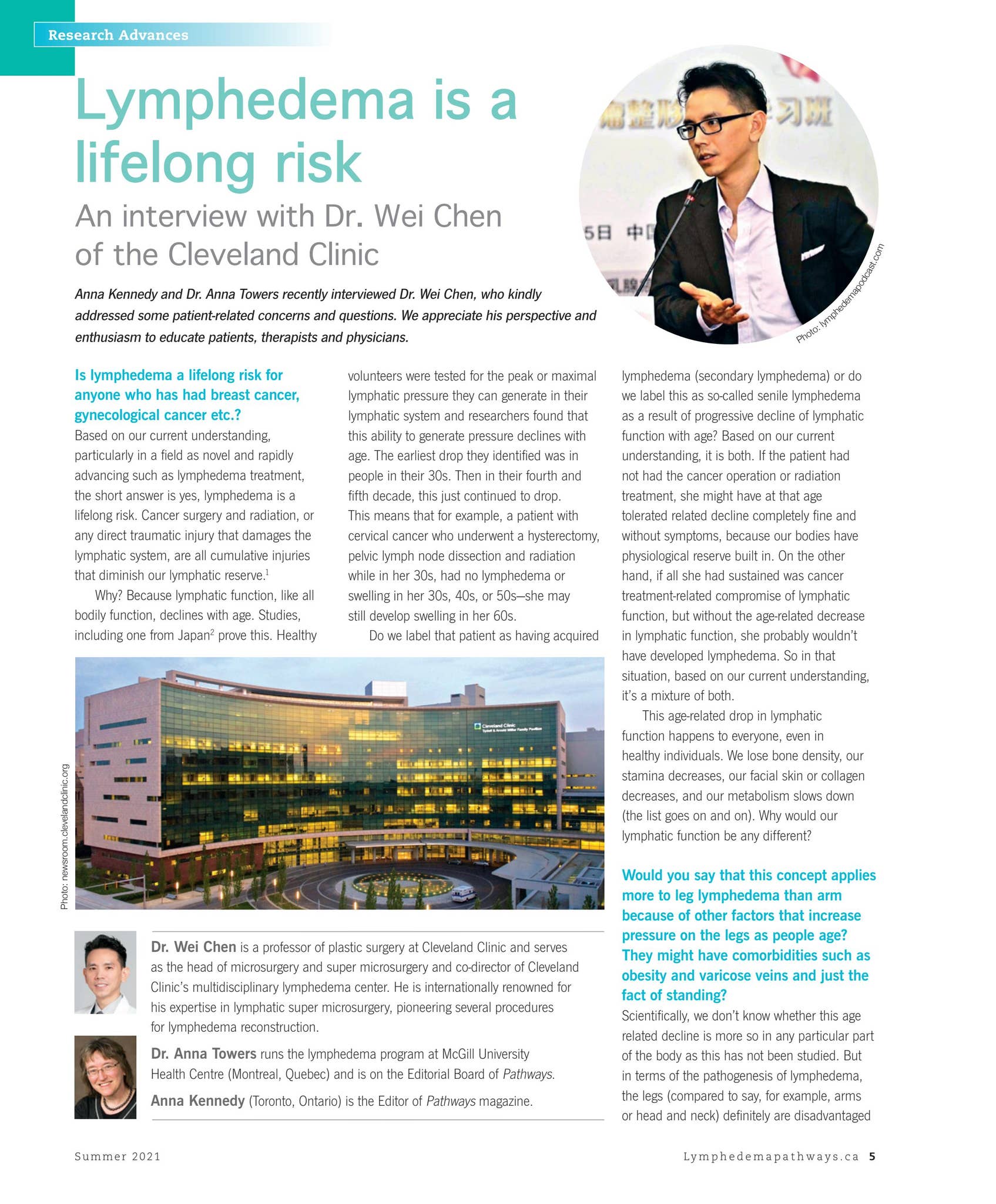 Lymphedema is a lifelong risk. An interview with Dr. Wei Chen of the Cleveland Clinic. by ...