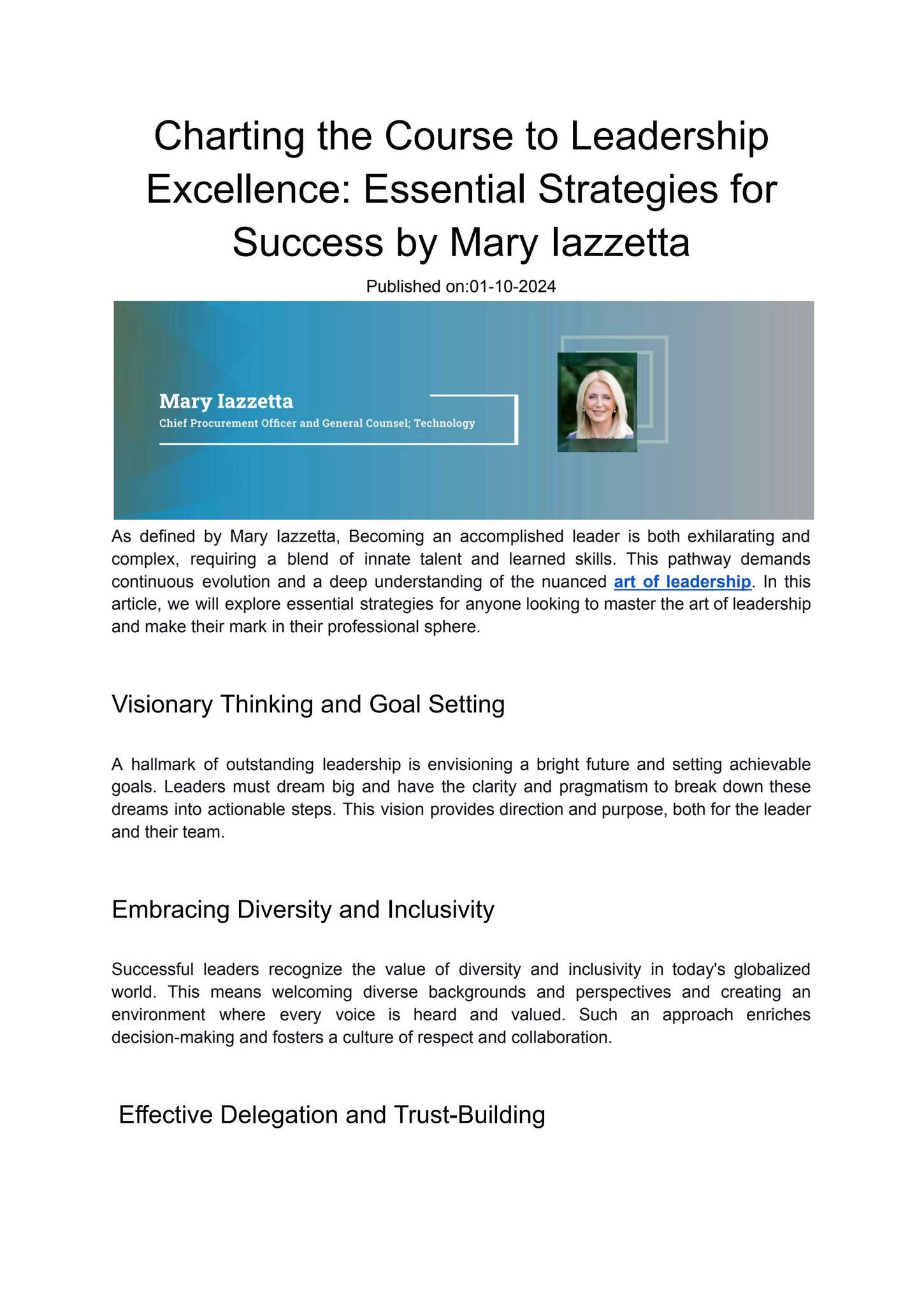 Charting the Course to Leadership Excellence: Essential Strategies for ...