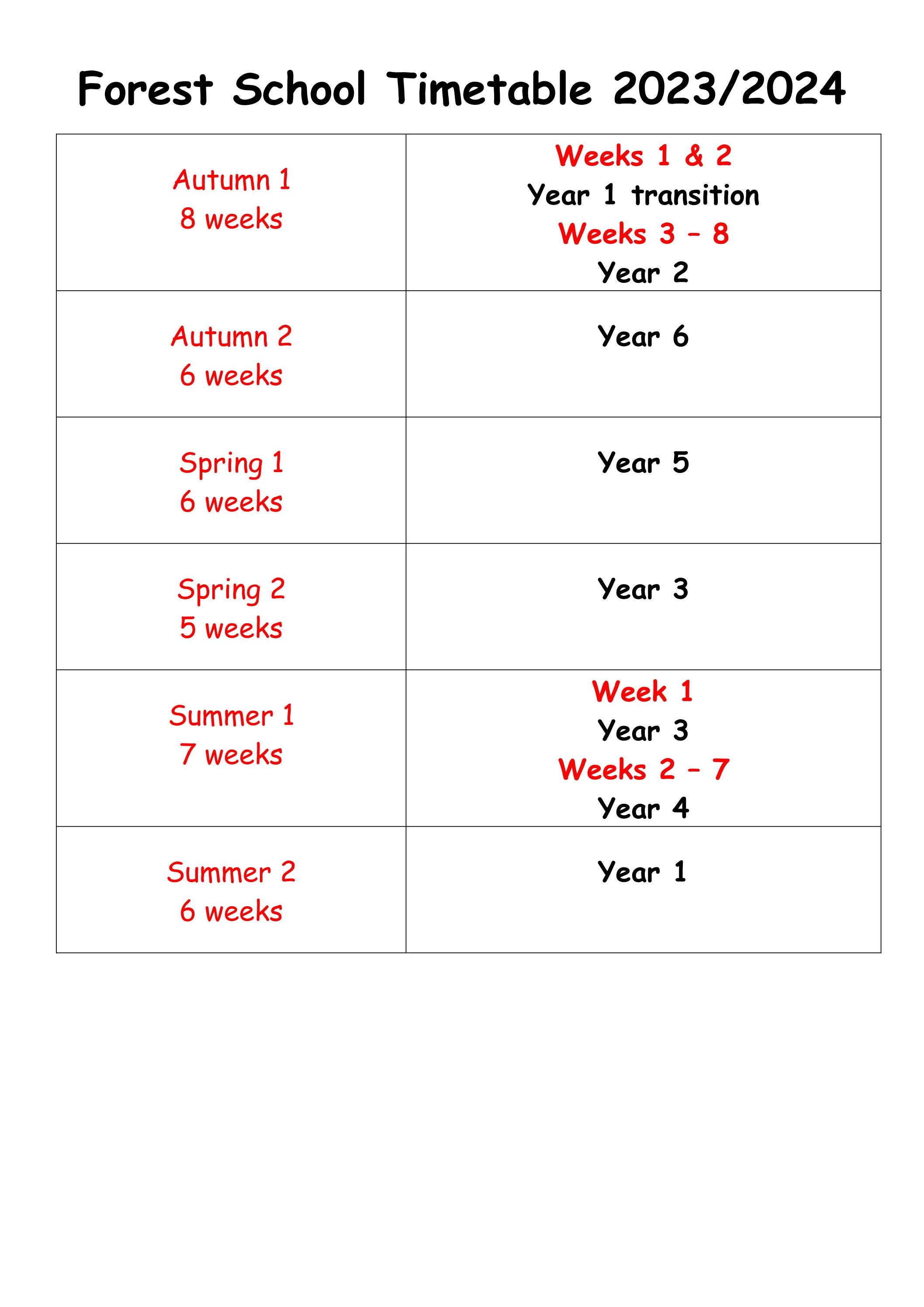Forest School Timetable by Schudio - Issuu