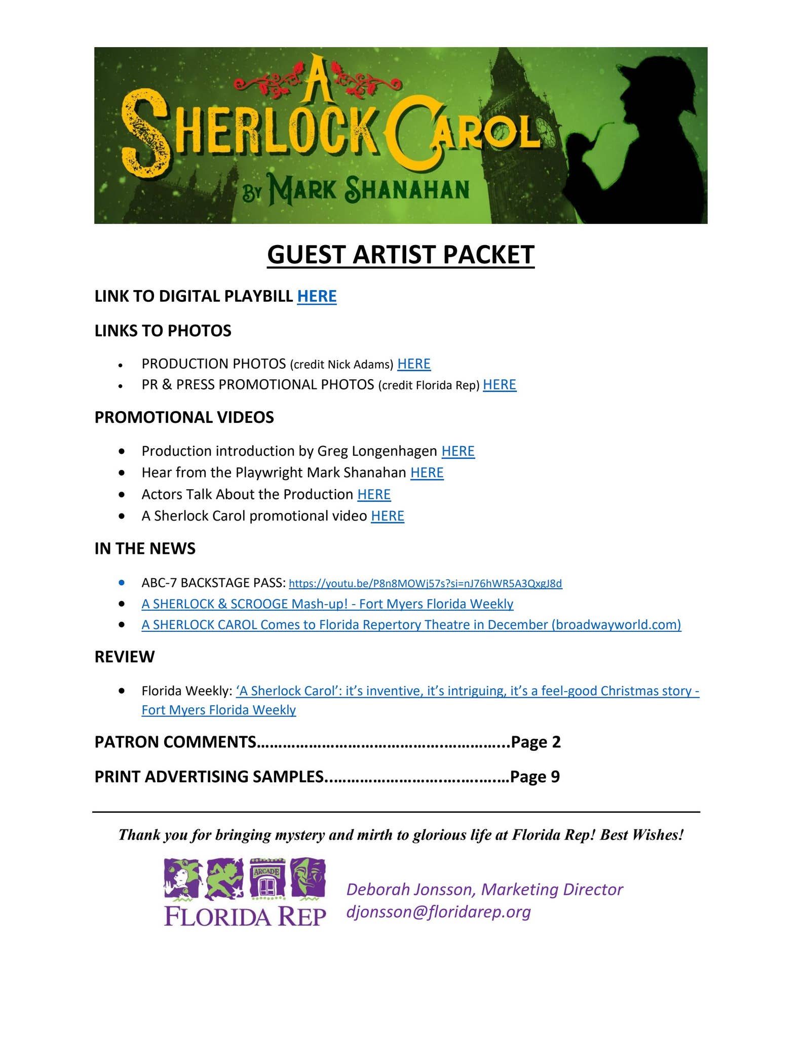 A Sherlock Carol Guest Artist Pack by Florida Repertory Theatre - Issuu