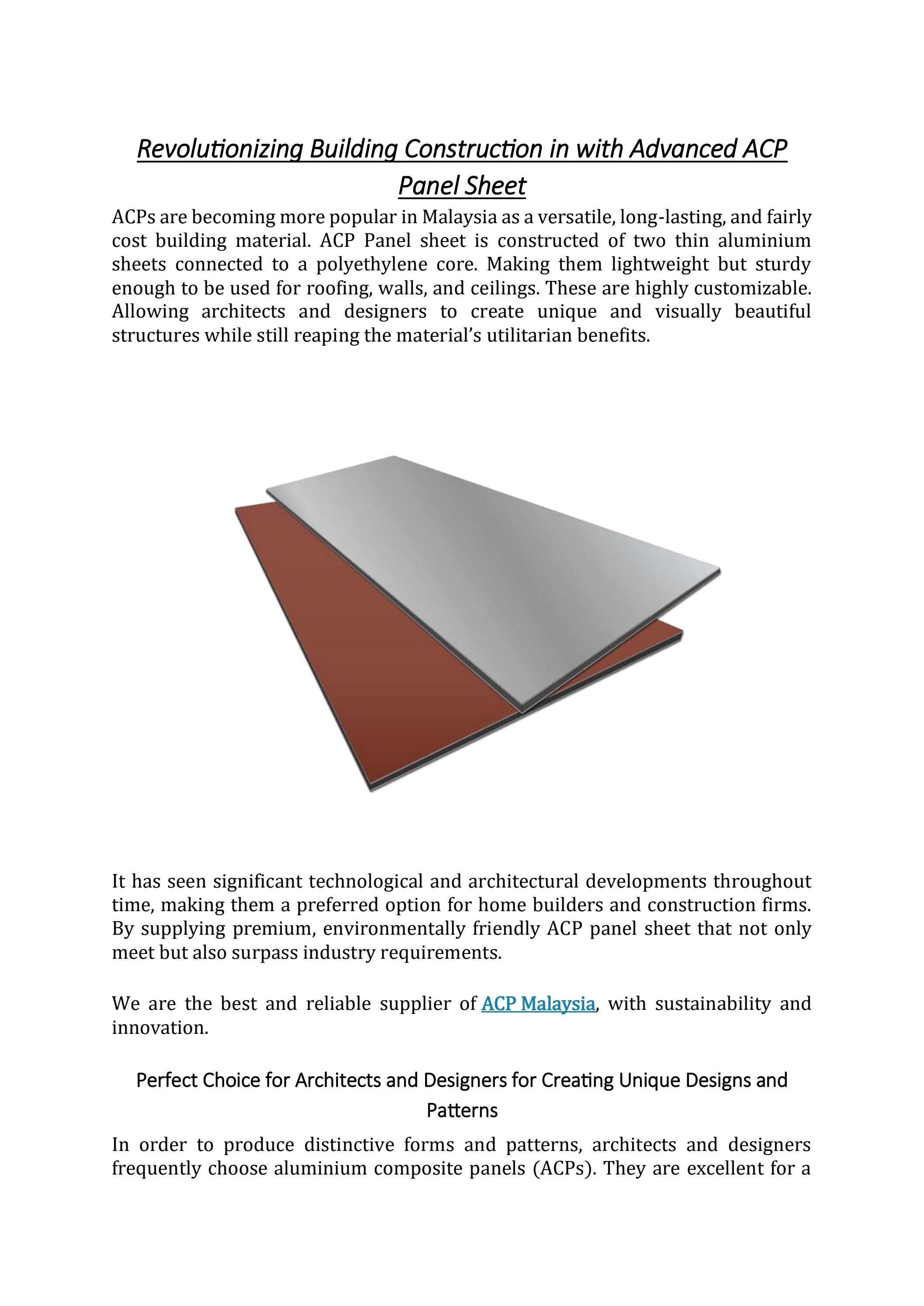 Revolutionizing Building Construction in with Advanced ACP Panel Sheet ...
