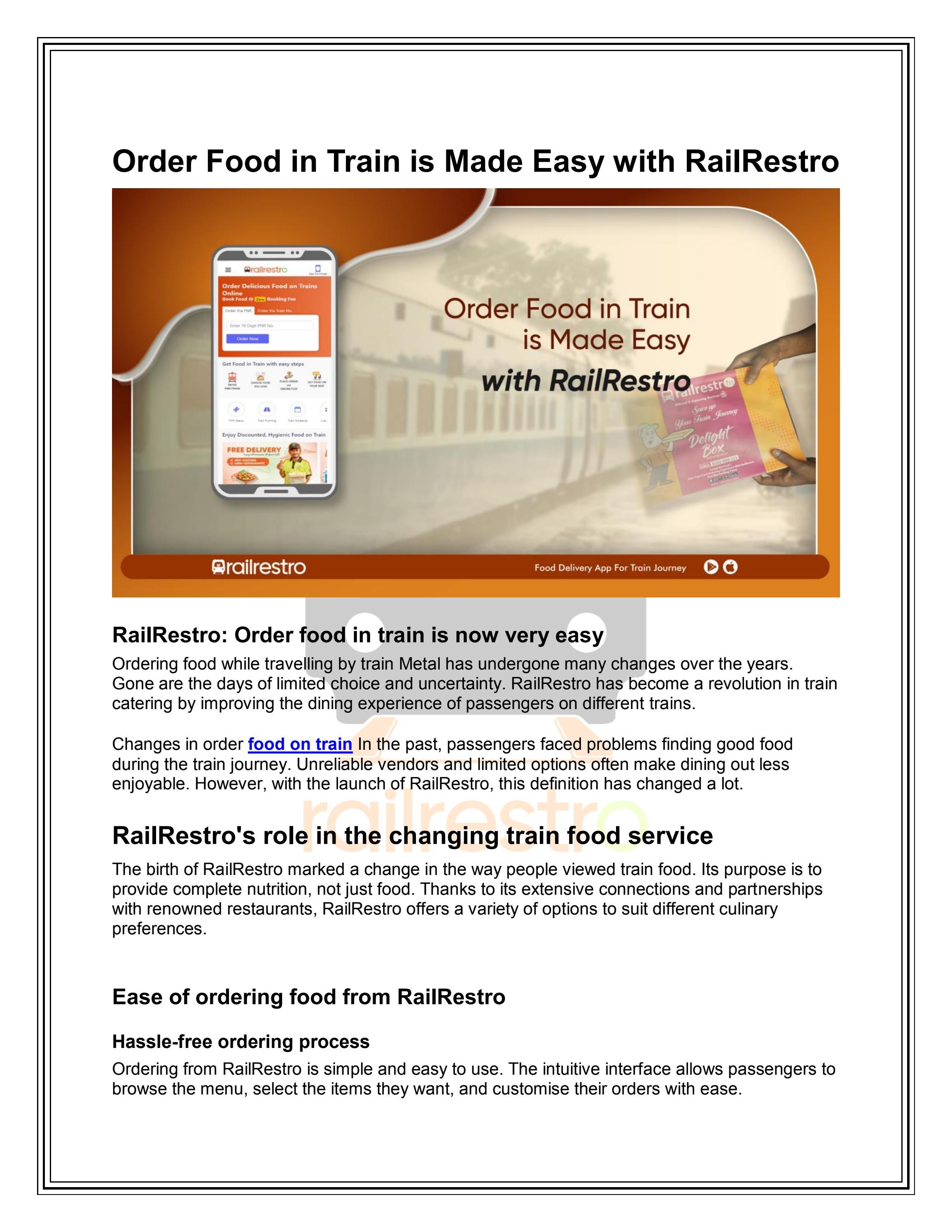 Order Food in Train is Made Easy with RailRestro by RailRestro App - Issuu