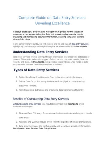 Complete Guide on Data Entry Services by dataxpertz - Issuu