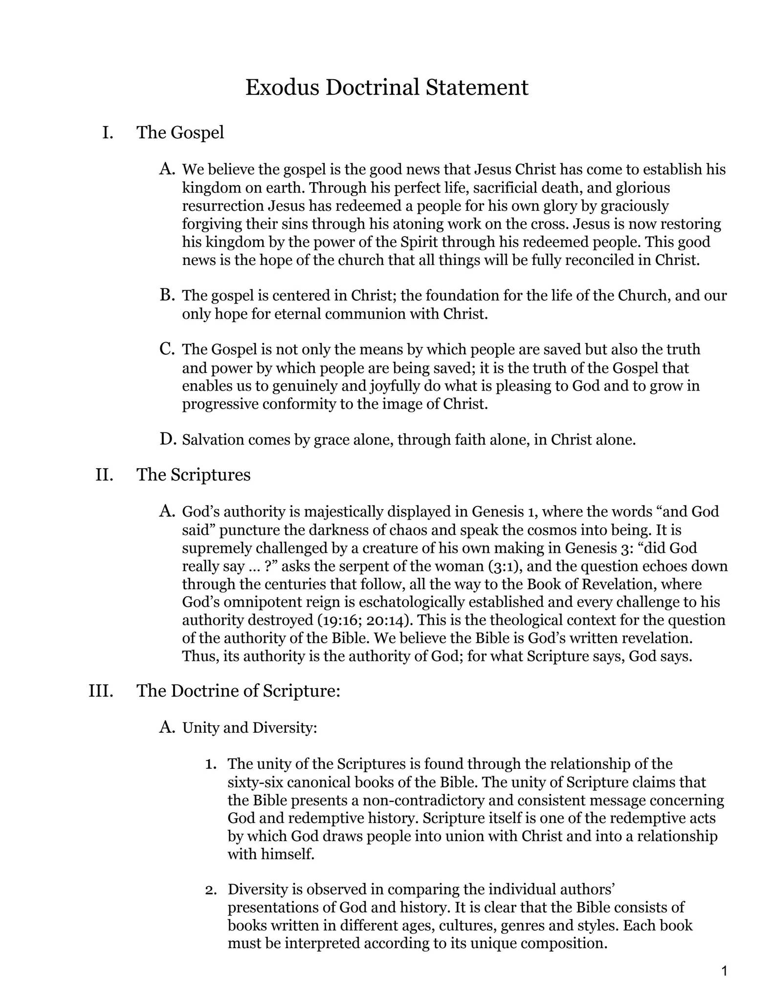 Exodus Church Statement of Faith by concordiseducationpartners - Issuu