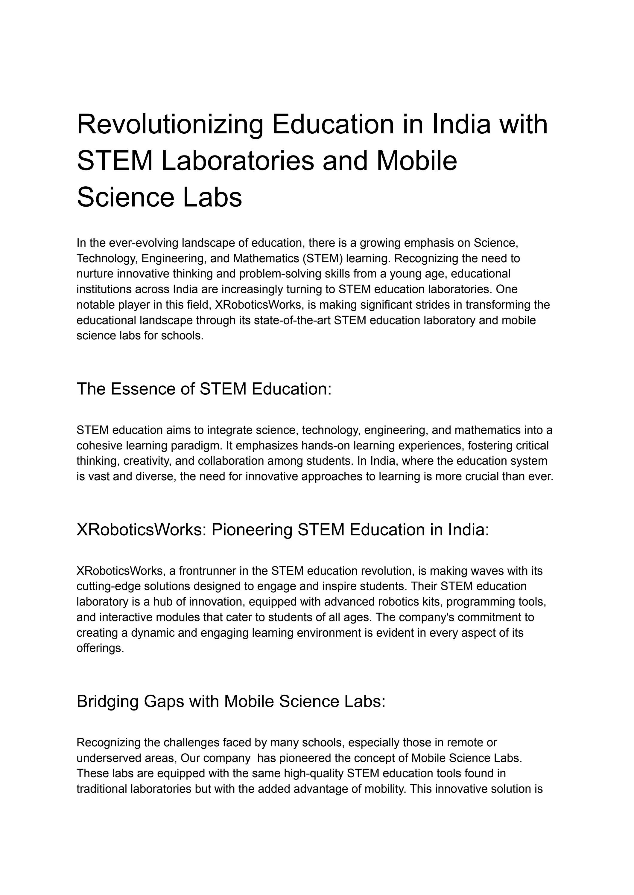 Revolutionizing Education in India with STEM Laboratories and Mobile ...