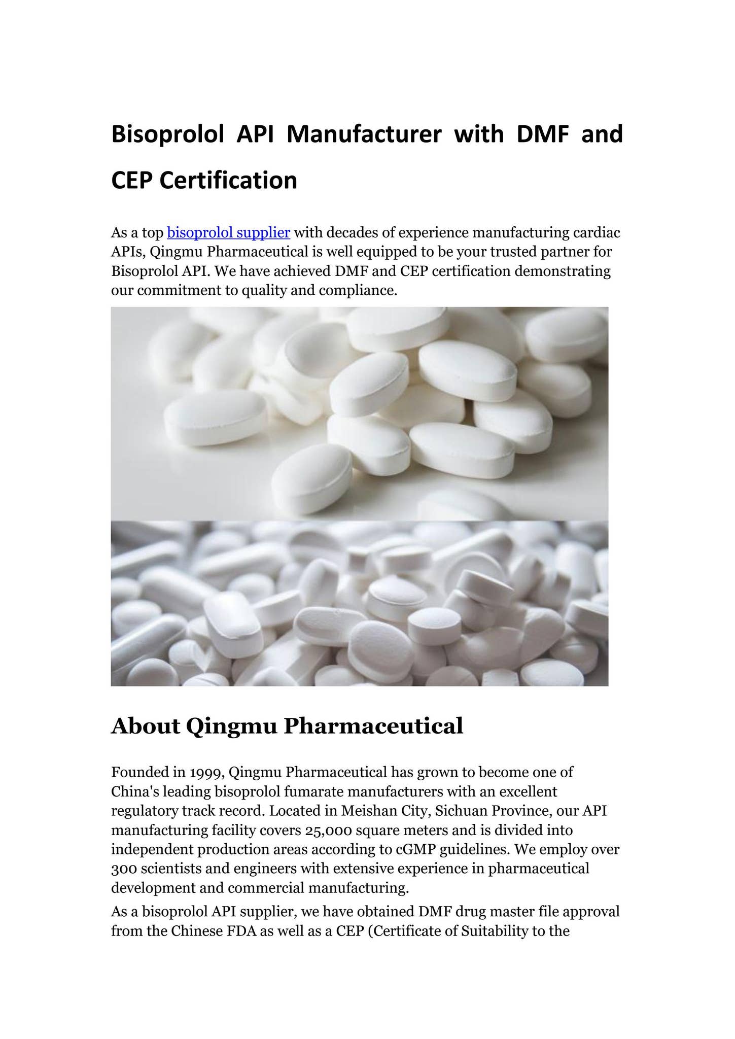Bisoprolol API Manufacturer with DMF and CEP Certification by Lora Yang ...