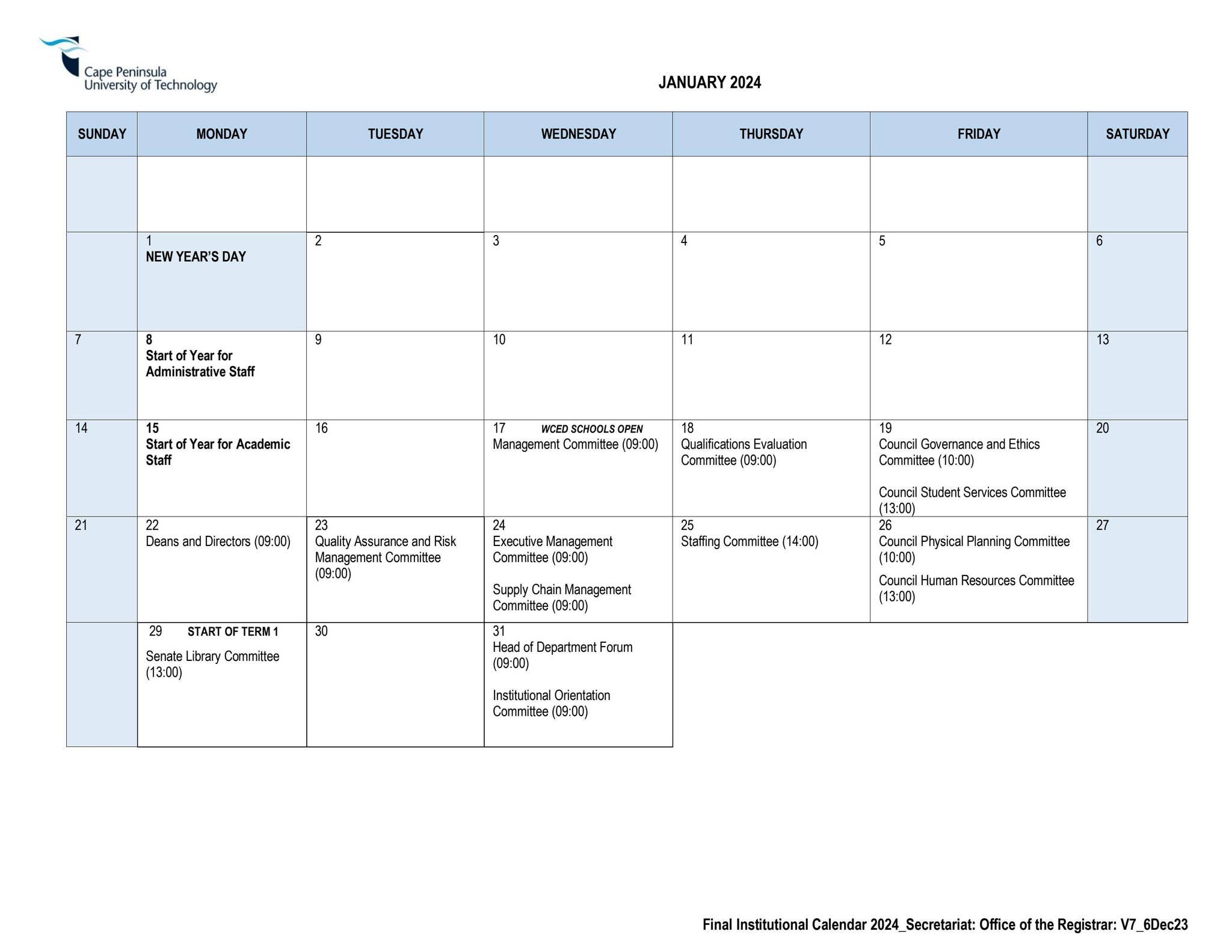 2024-Institutional-Academic-Calendar by Cape Peninsula University of ...