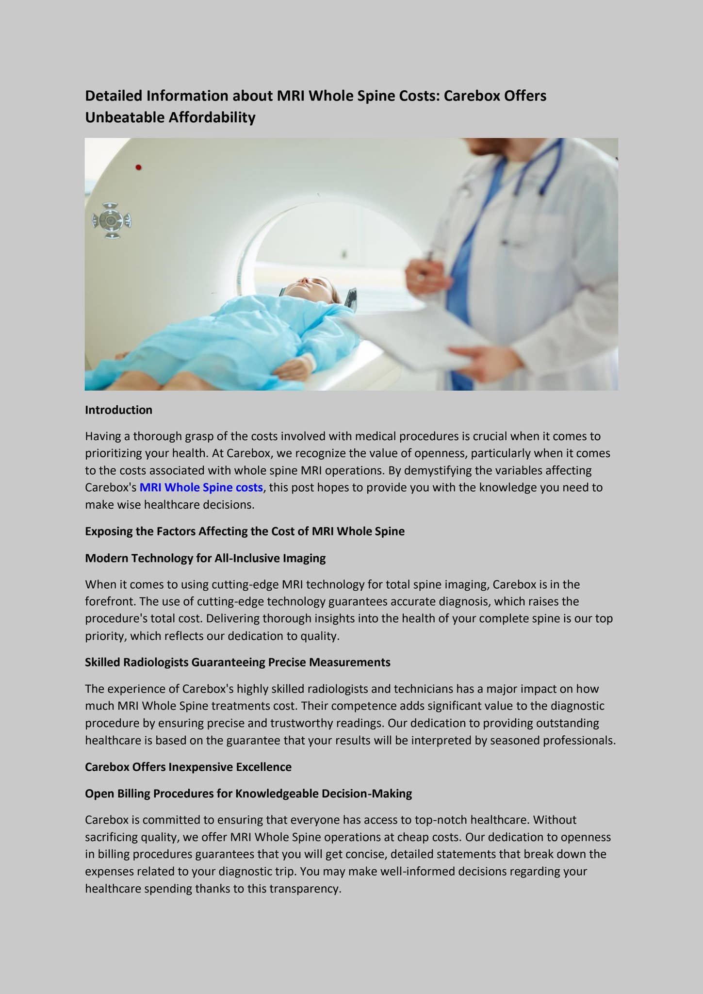 Detailed Information about MRI Whole Spine Costs: Carebox Offers ...