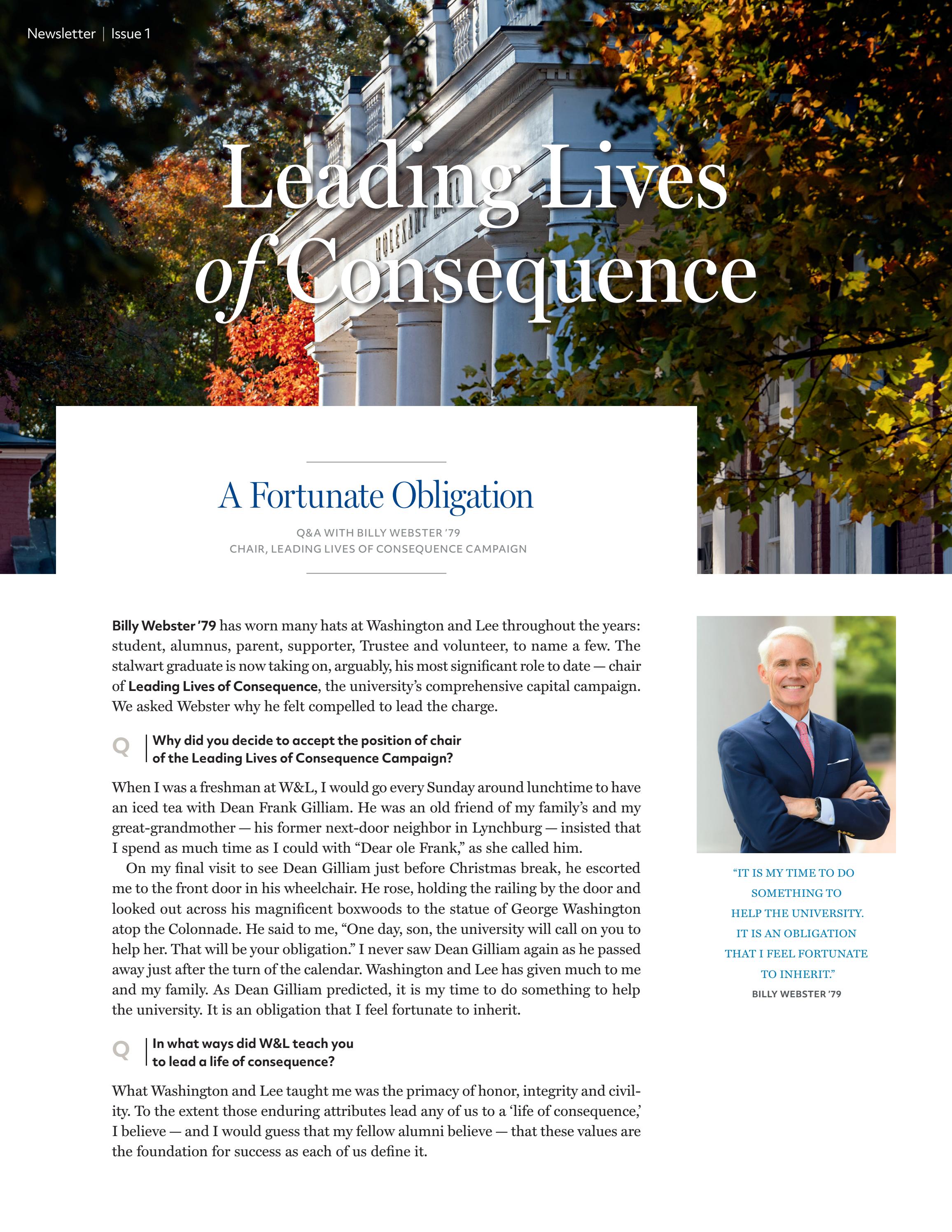 Leading Lives of Consequence Newsletter - Issue 1 by Washington and Lee University - Issuu