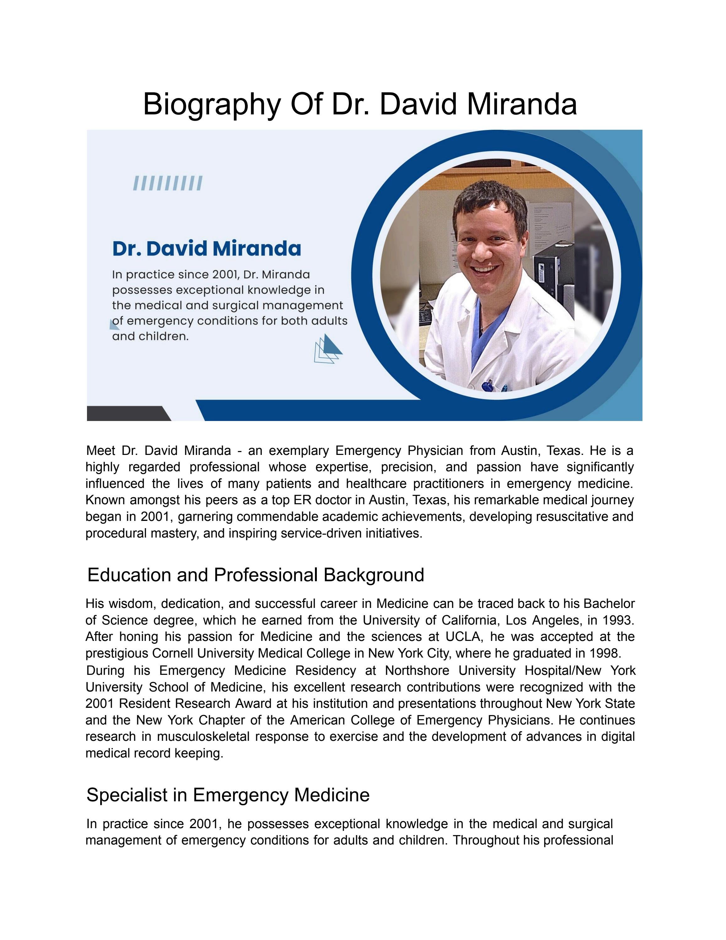 Biography Of Dr. David Miranda by Dr. David Miranda - Issuu