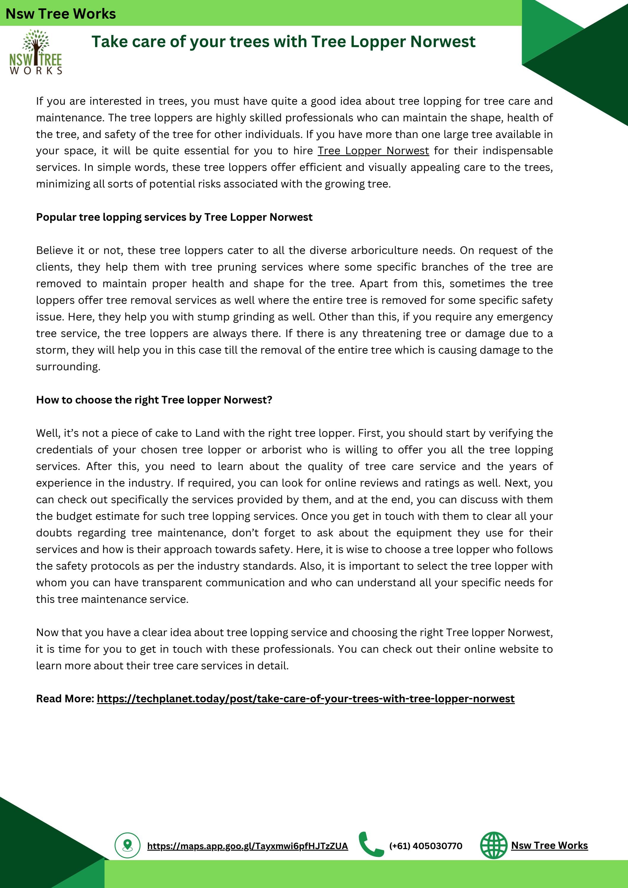 Take care of your trees with Tree Lopper Norwest by NSW TreeWorks - Issuu